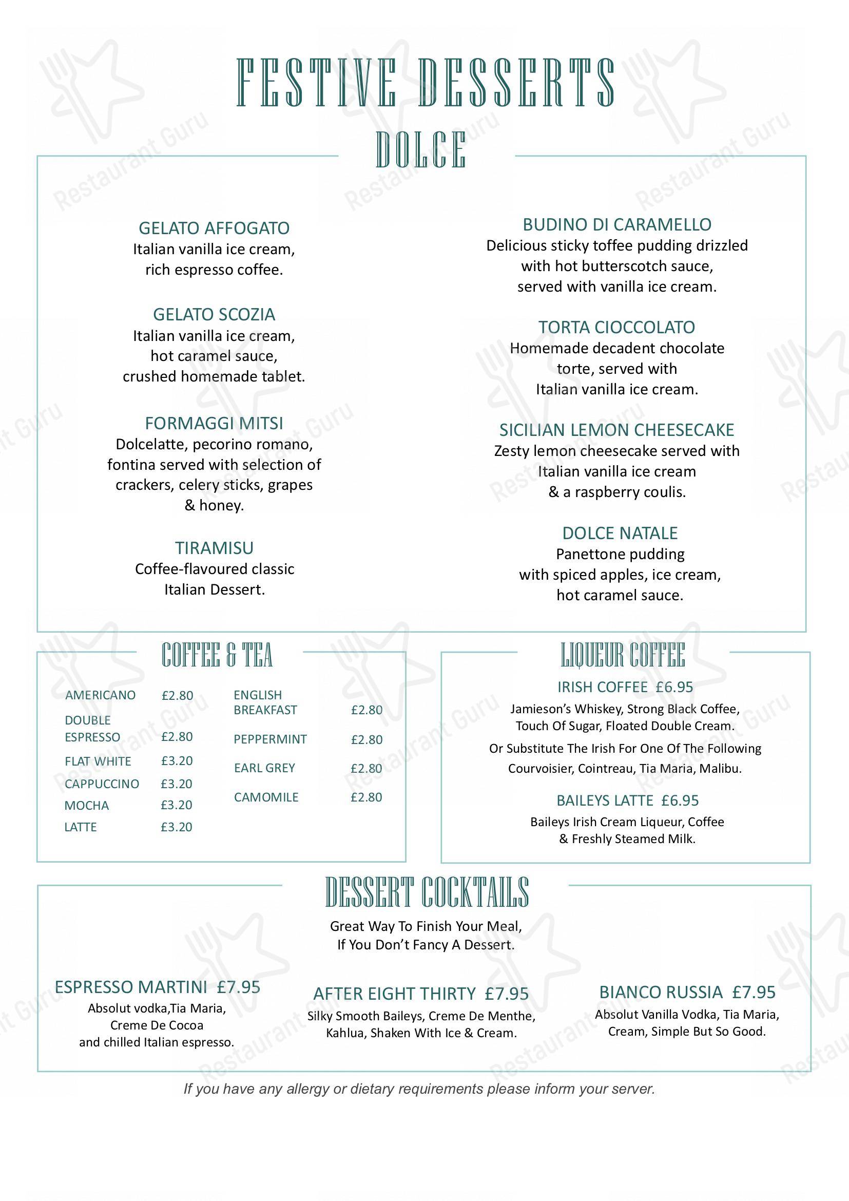 Menu at Cardosi's restaurant, Paisley, 4 Storie St