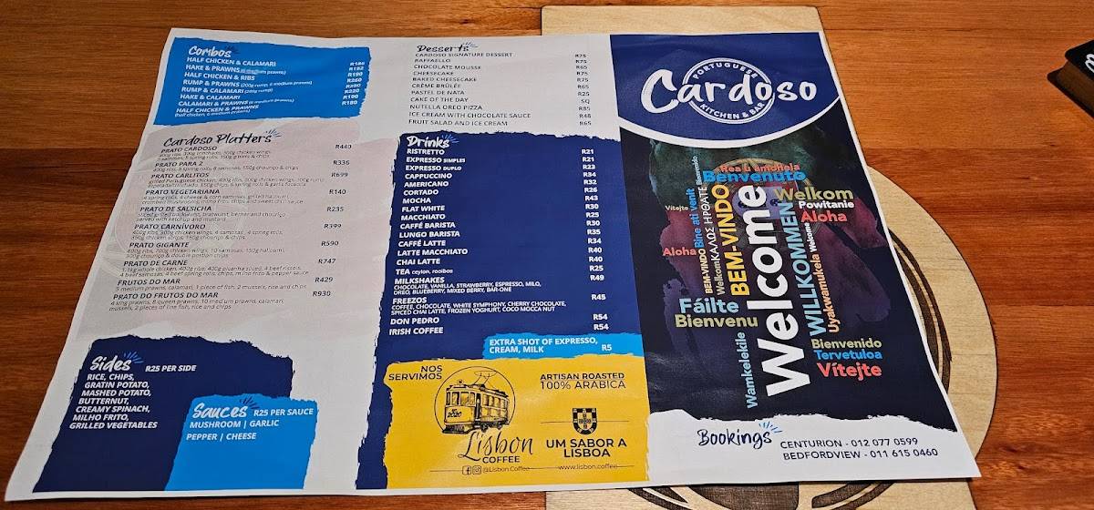 Menu at Cardoso Portuguese Kitchen & Bar, Centurion