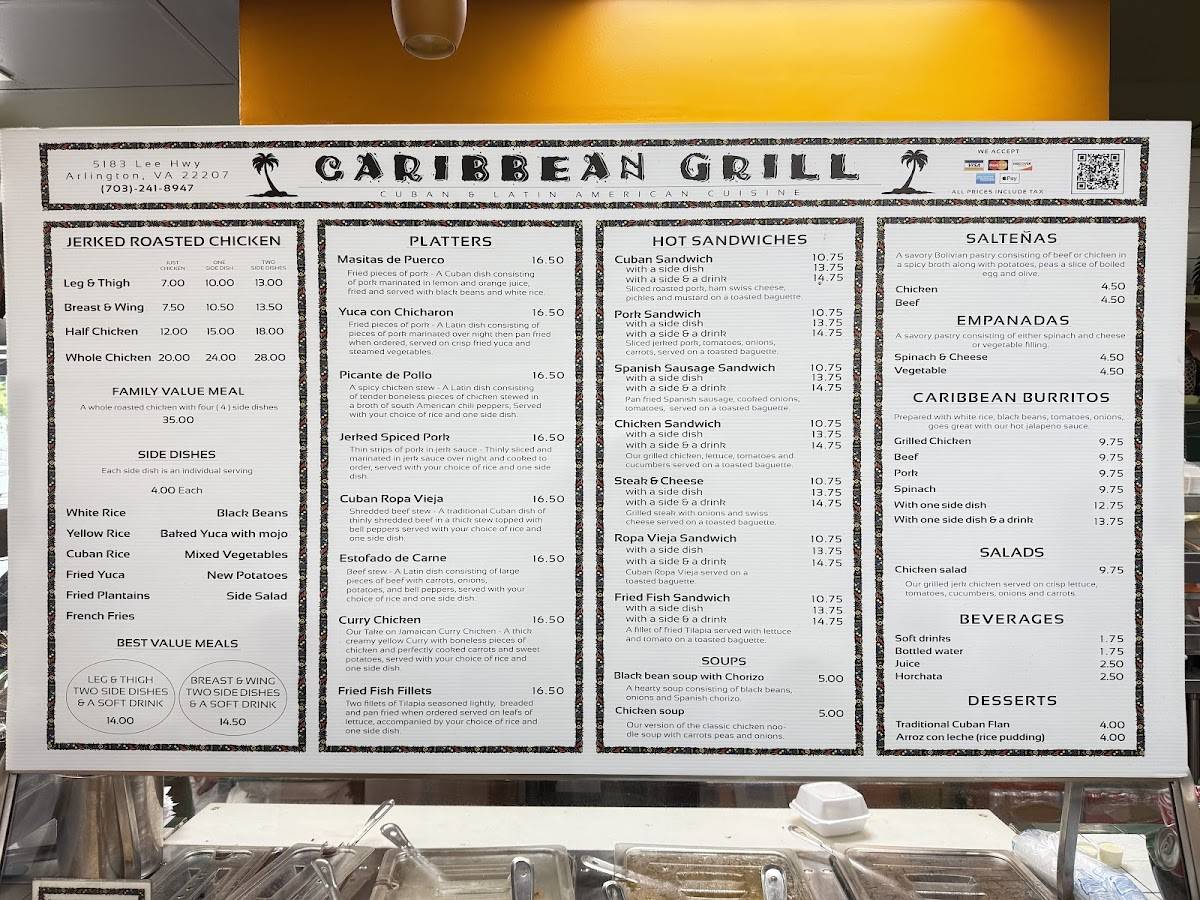 Menu at Caribbean Grill restaurant, Arlington, Lee Hwy