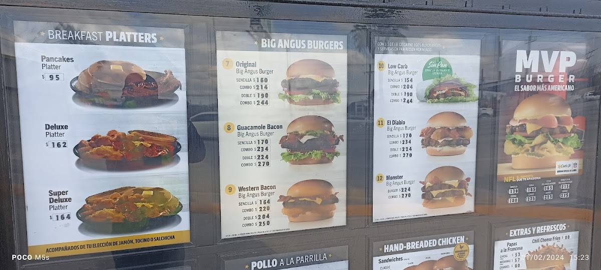 Menu at Carl's Jr. restaurant, Reynosa, Plaza Aeropuerto