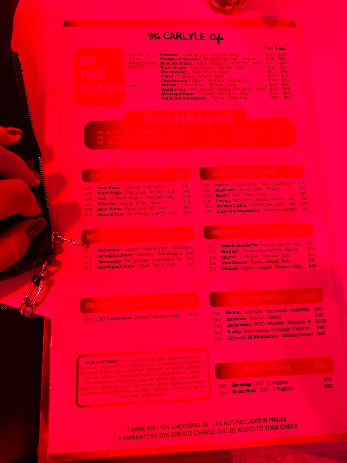 Menu at Carlyle Cafe, Miami Beach