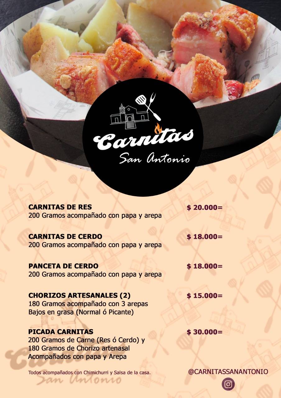 Menu at Carnitas San Antonio restaurant, Cali