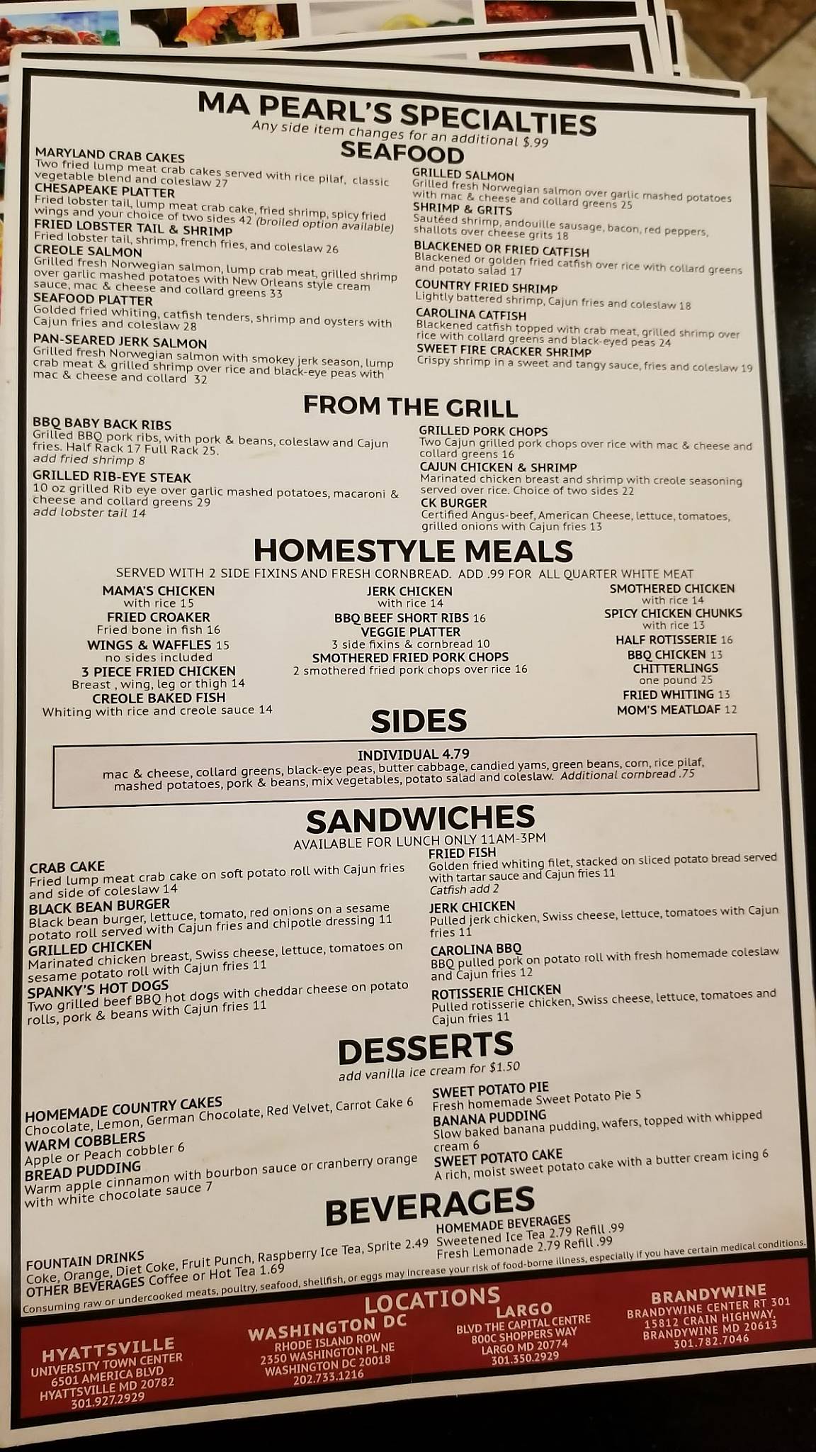 Menu at Carolina Kitchen restaurant, Brandywine