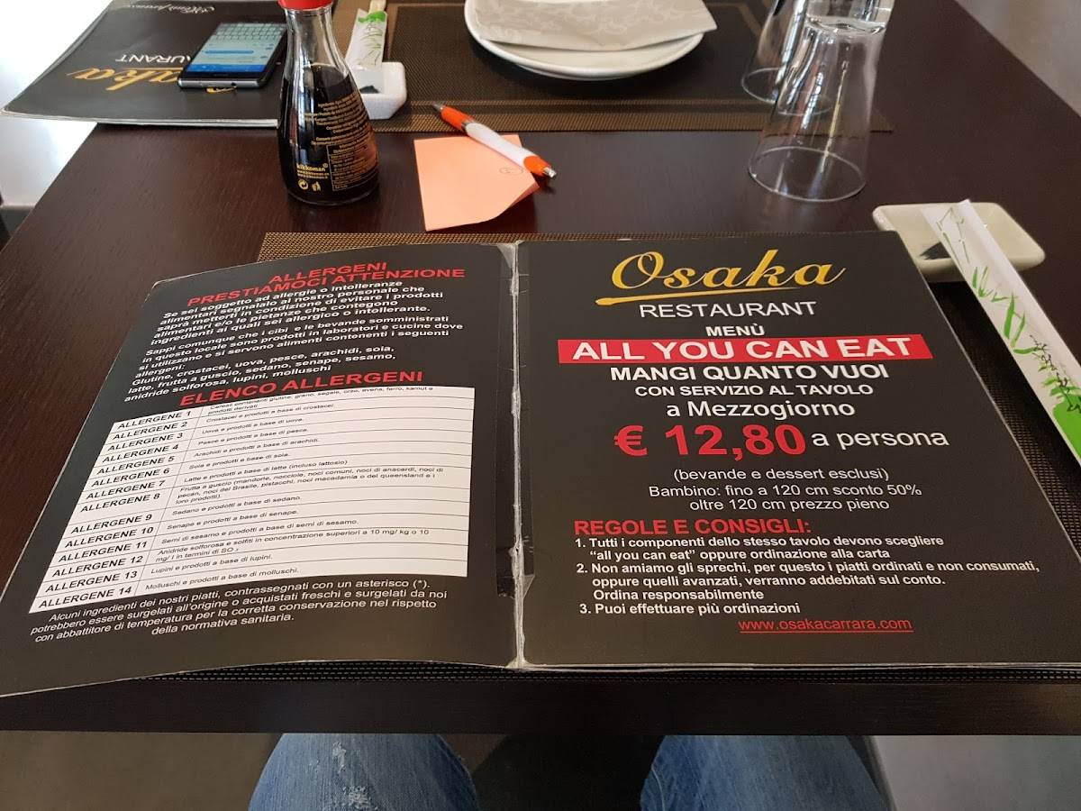 Speisekarte von Osaka restaurant, Carrara