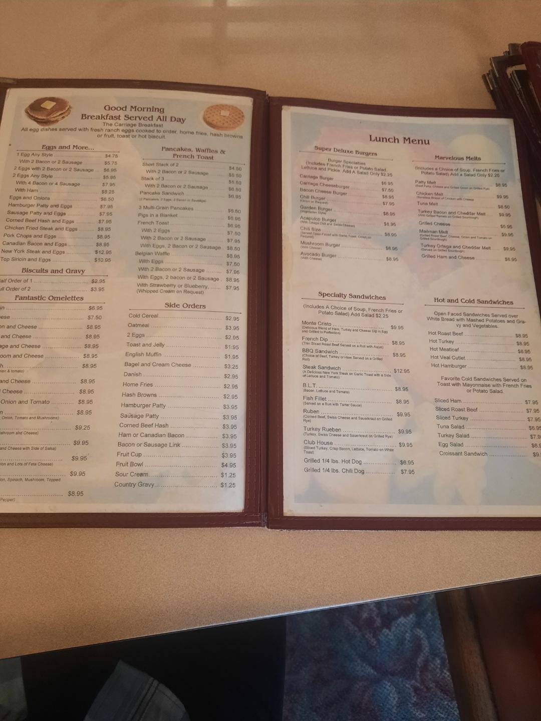 Menu at Carriage Cafe, Simi Valley