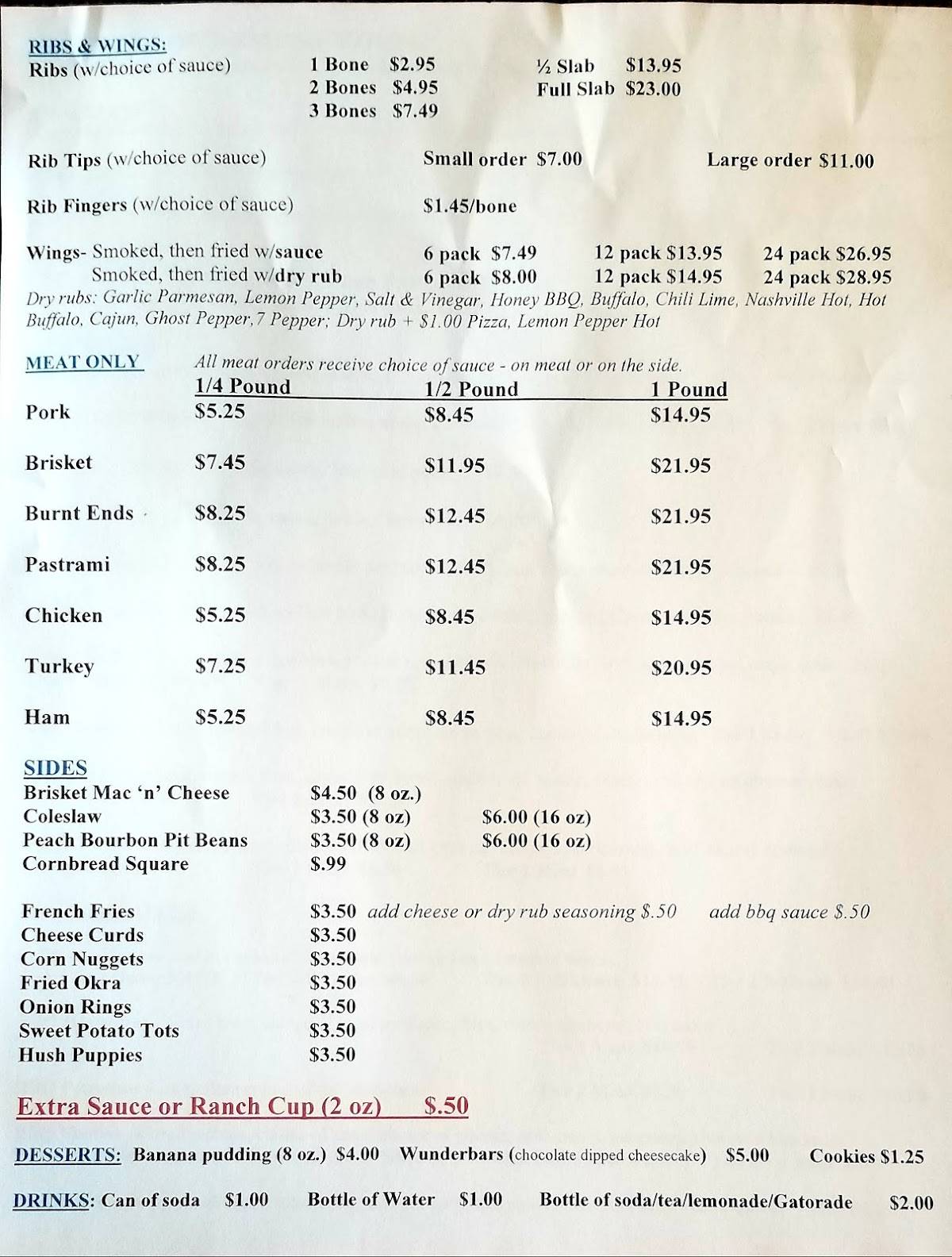 Menu at Carrol Lou's Smokehouse restaurant, Decatur