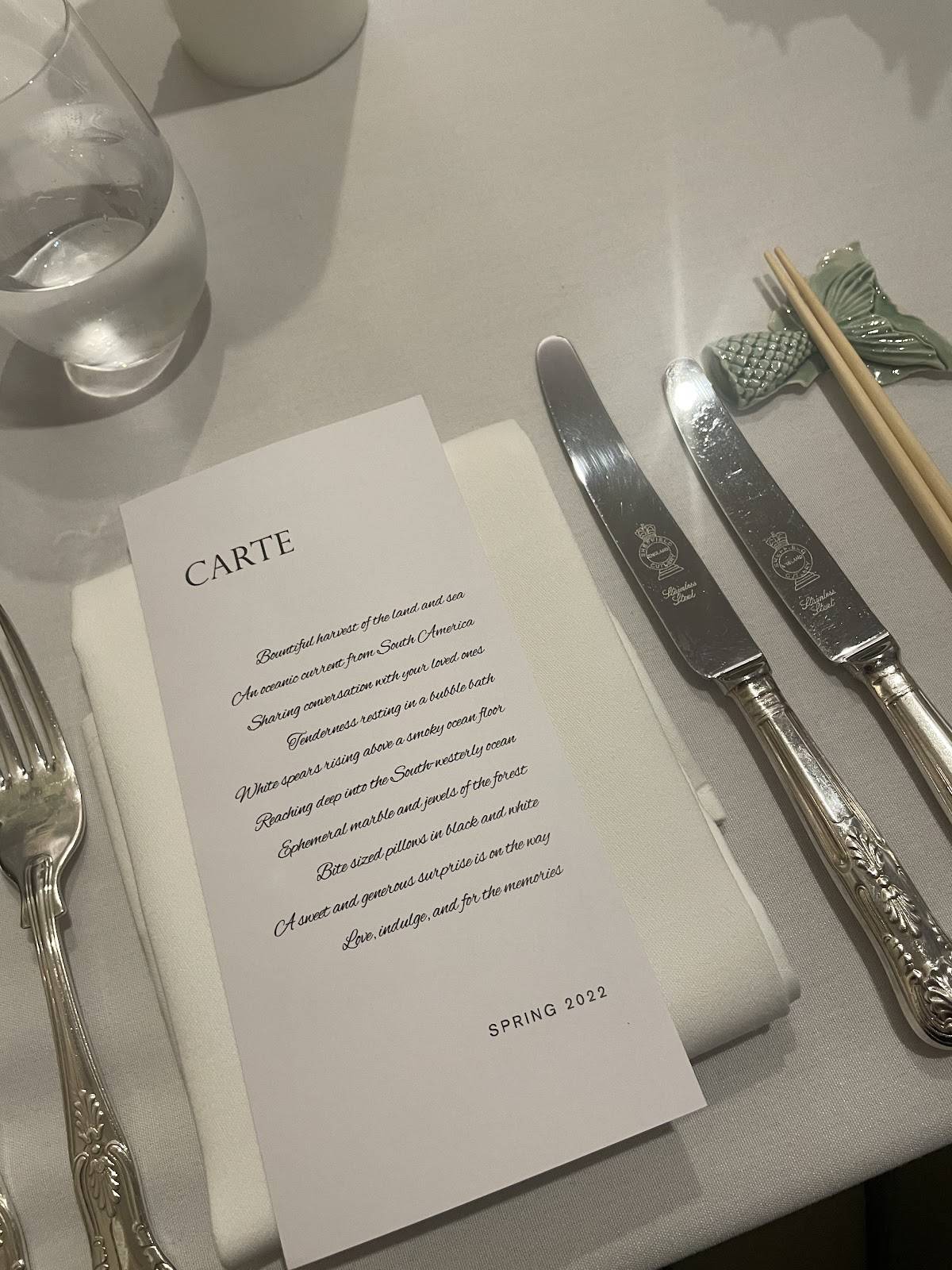 Carta del restaurante Carte, Glebe