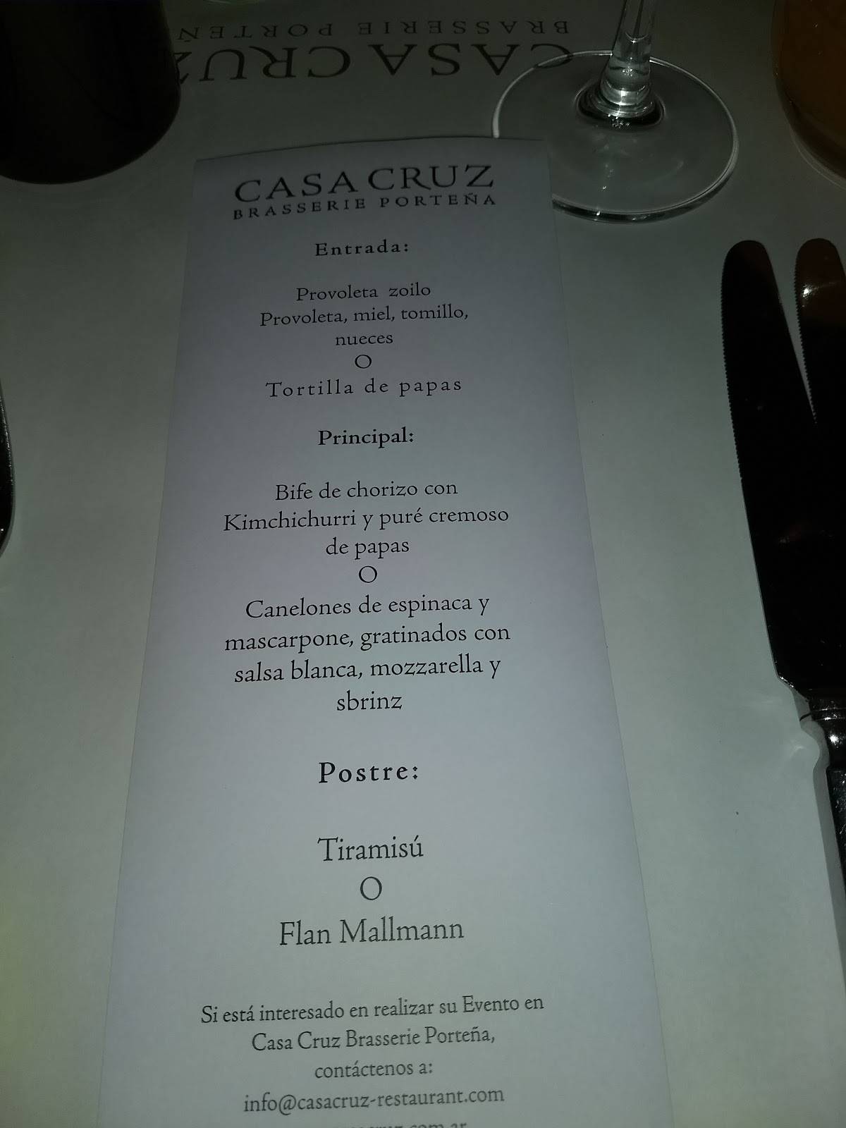 Carta del restaurante Casa Cruz Brasserie Porteña, Buenos Aires ...