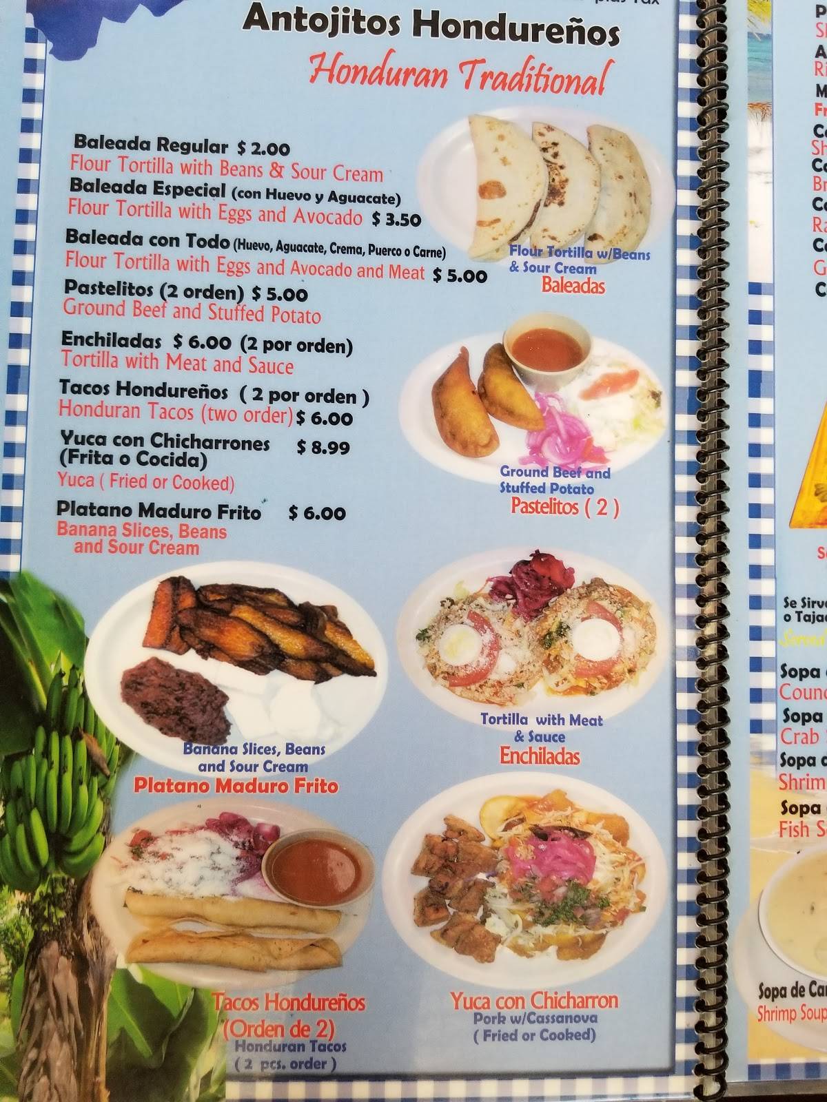 Menu at Casa Honduras Restaurant #1, New Orleans, Crowder Blvd