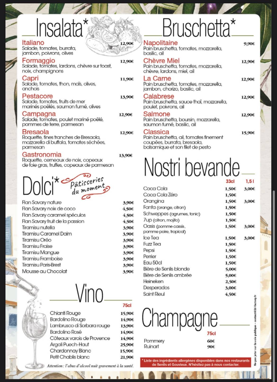 Menu au Casa Italia Gouvieux restaurant, Gouvieux