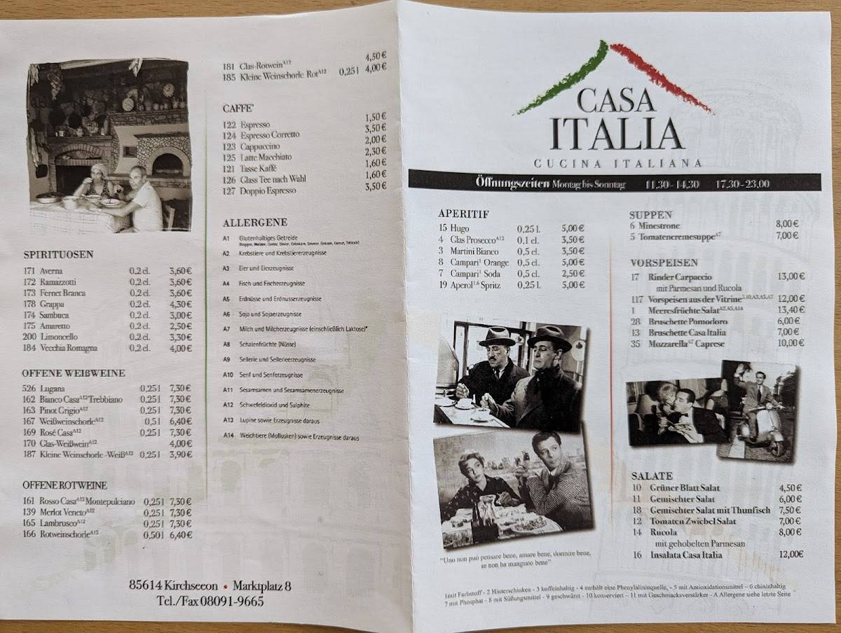 Speisekarte von Casa Italia restaurant, Kirchseeon