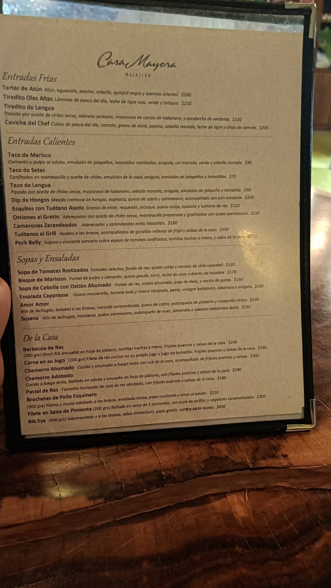 Carta del restaurante Casa Mayora Mazatlán, Mazatlán