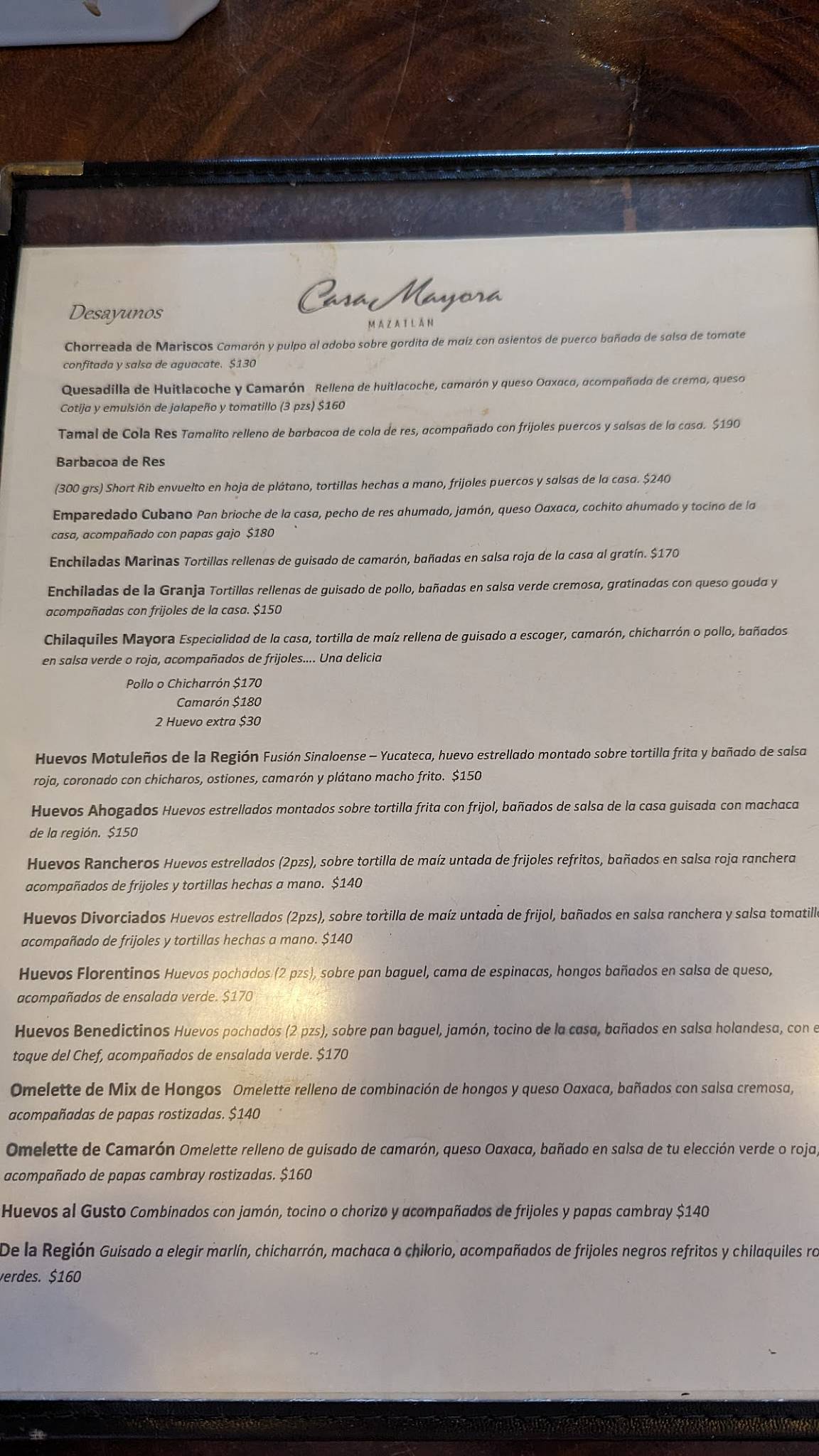 Carta del restaurante Casa Mayora Mazatlán, Mazatlán