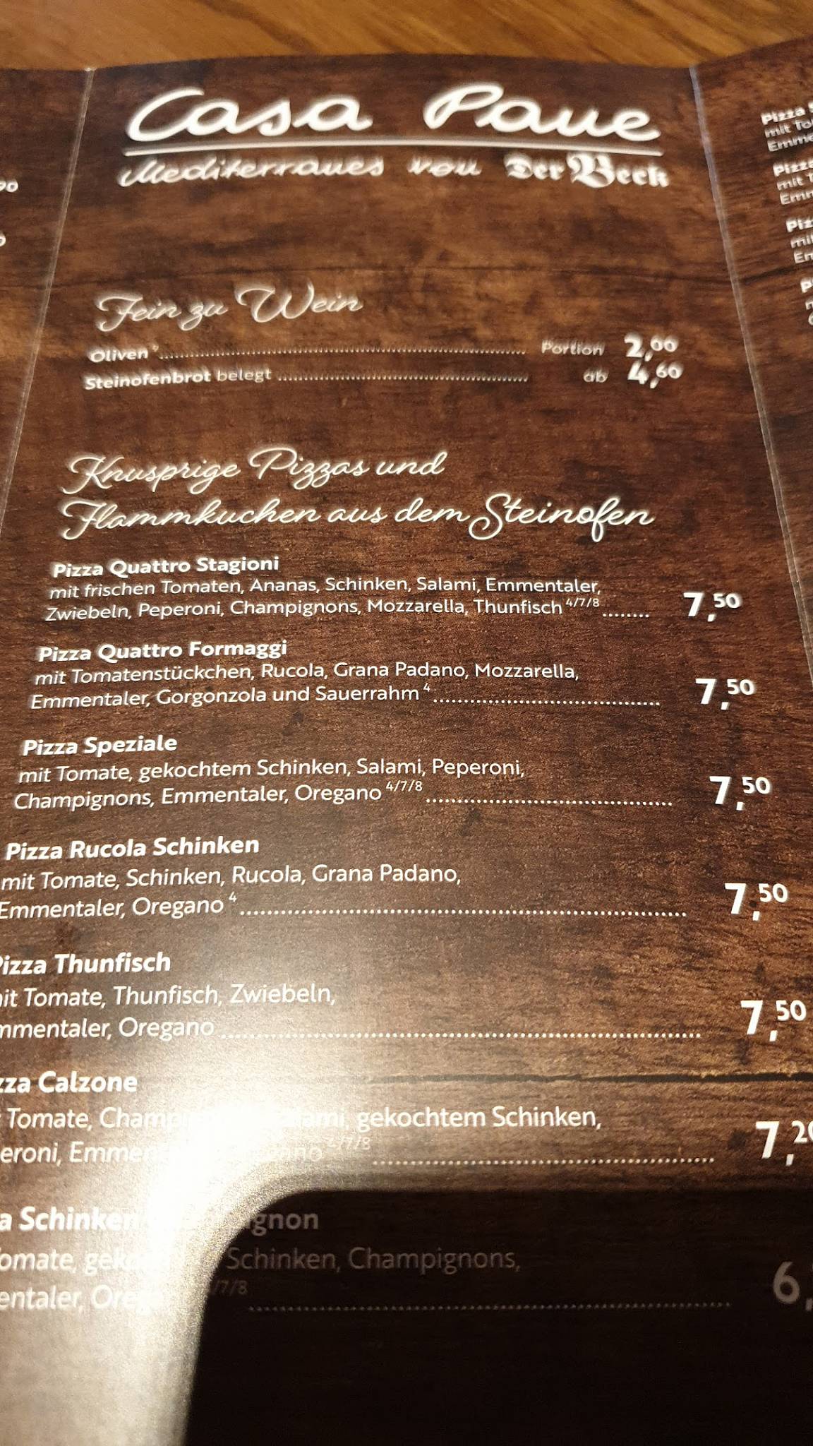 Speisekarte von Casa Pane restaurant, Forchheim