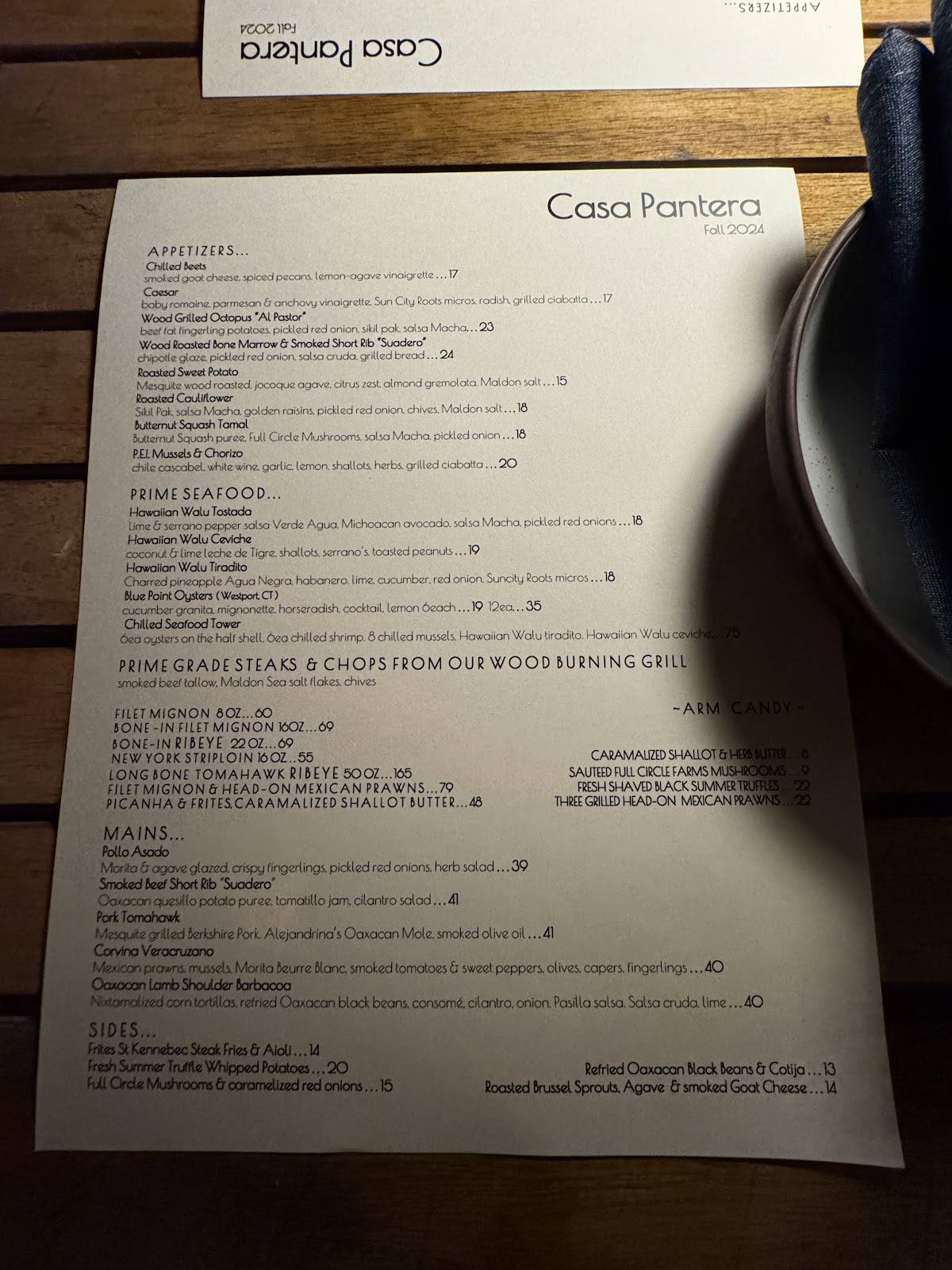 Menu at Casa Pantera pub & bar, El Paso