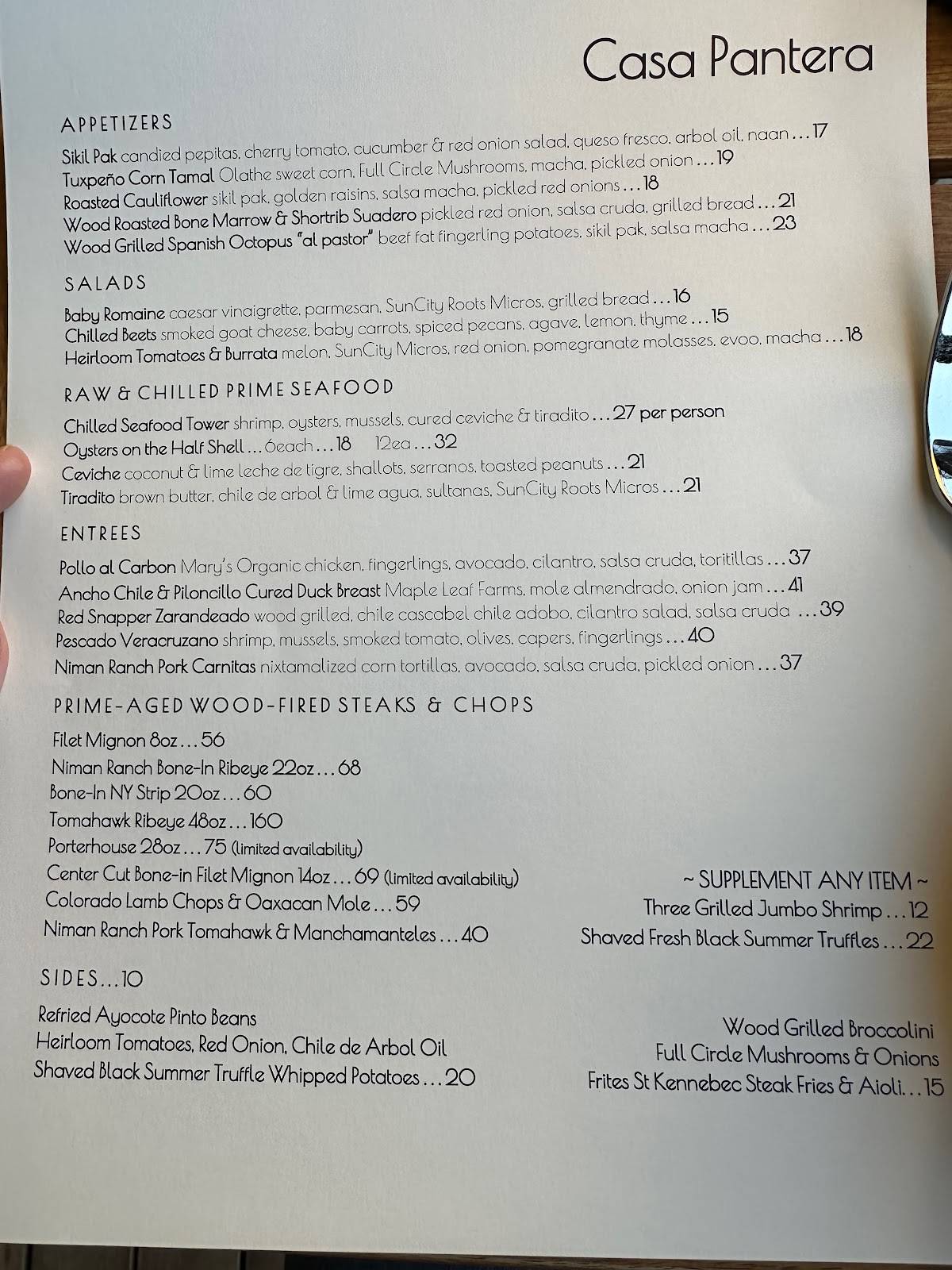 Menu at Casa Pantera pub & bar, El Paso