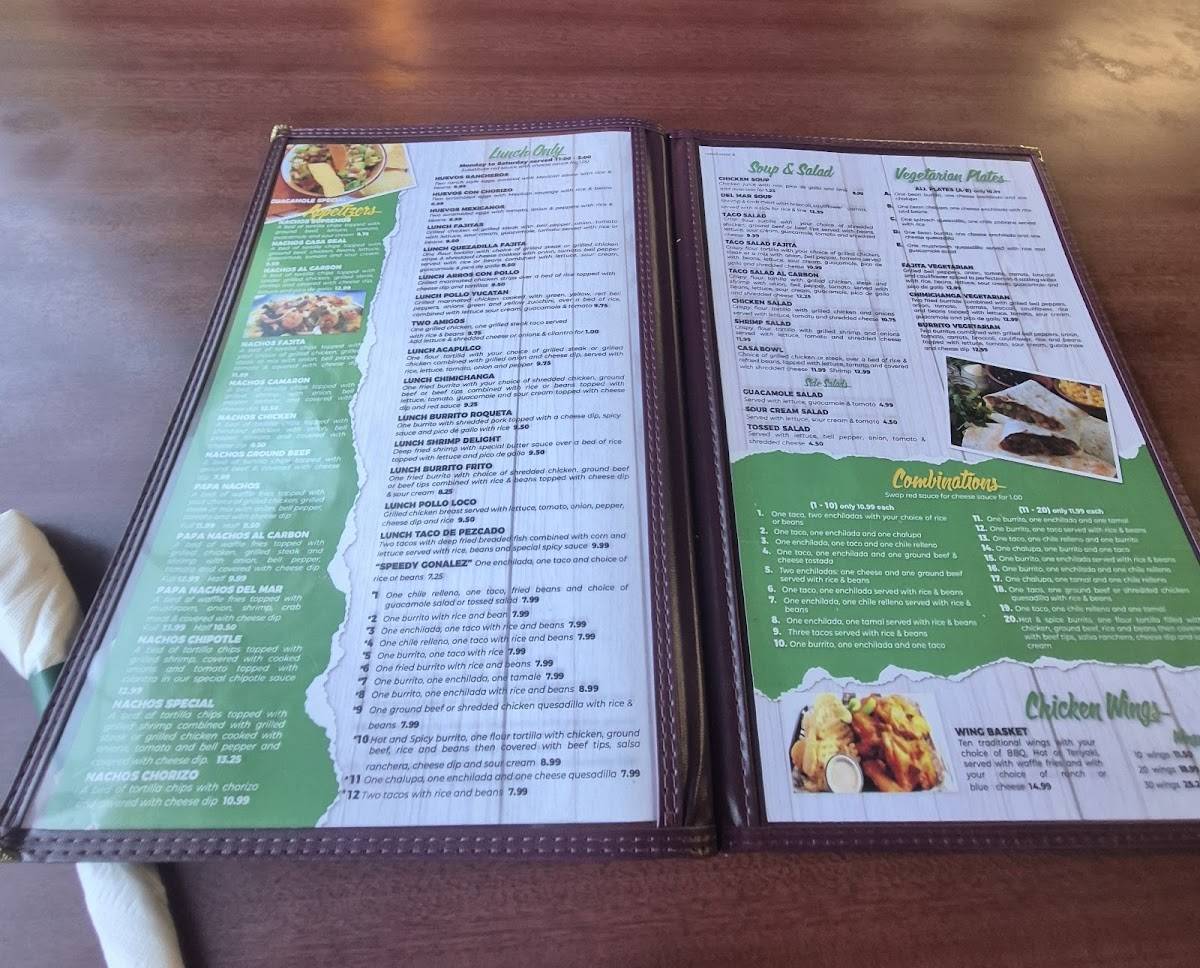 Menu at Casa Real Mexican Restaurant, Monticello