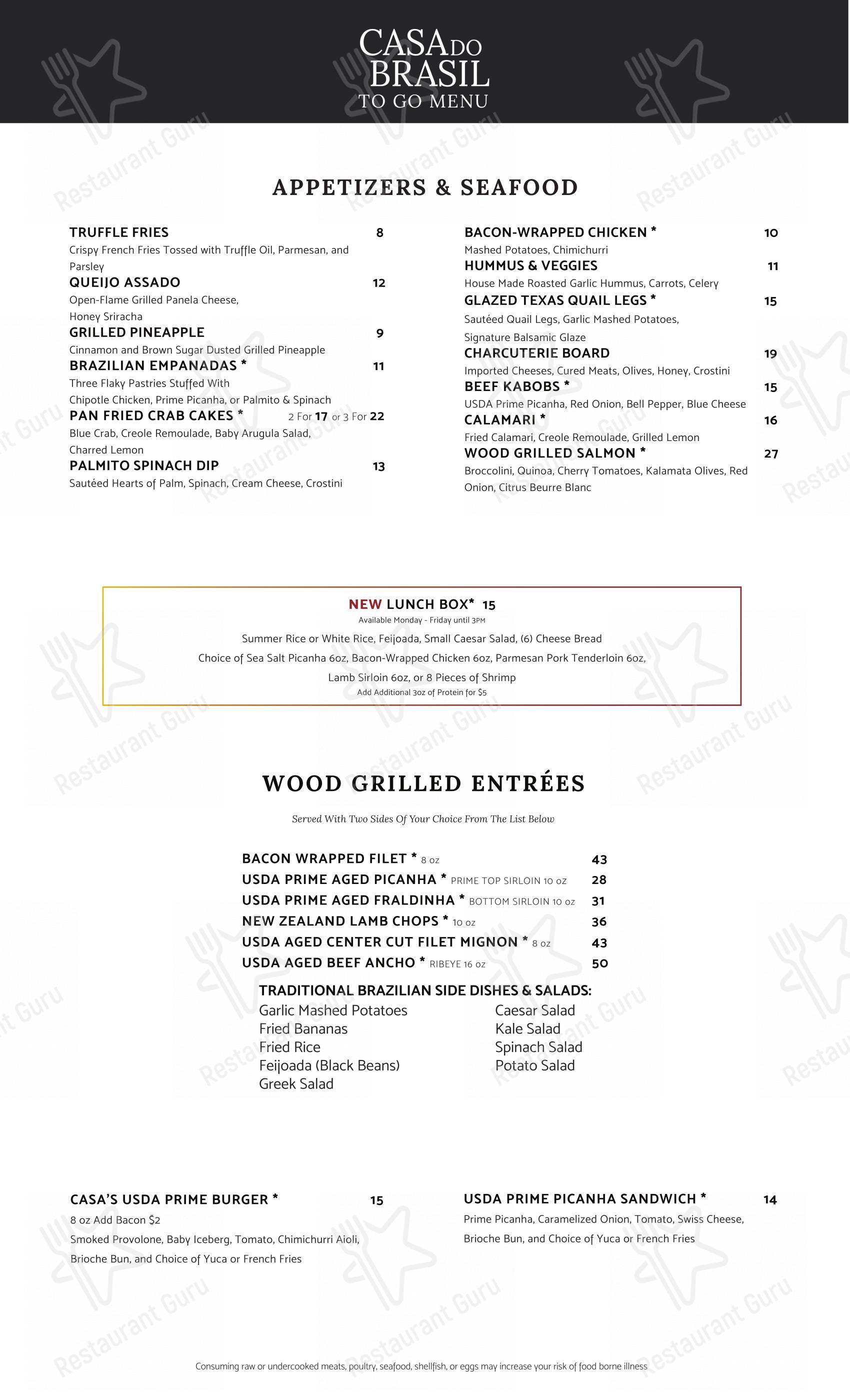 Menu at Casa do Brasil steakhouse, College Station