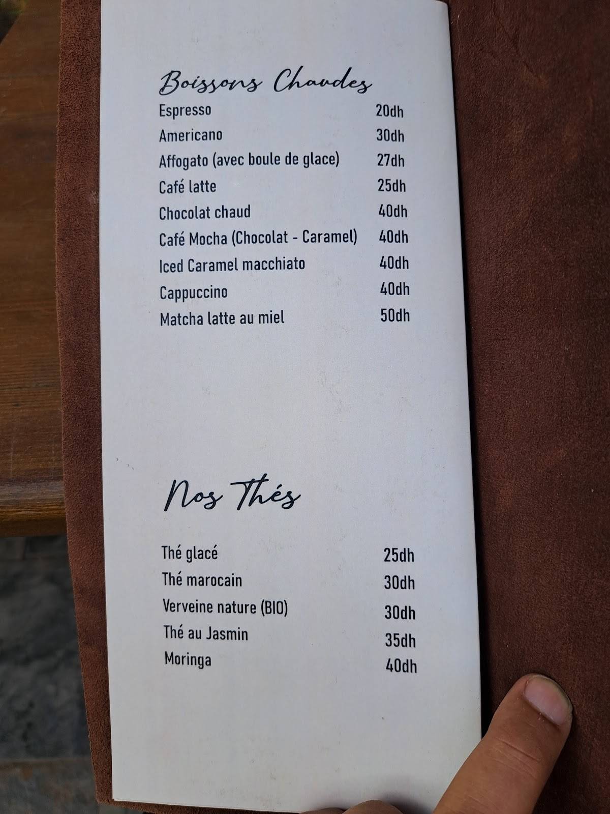 Menu au Casablanca restaurant, Marrakech