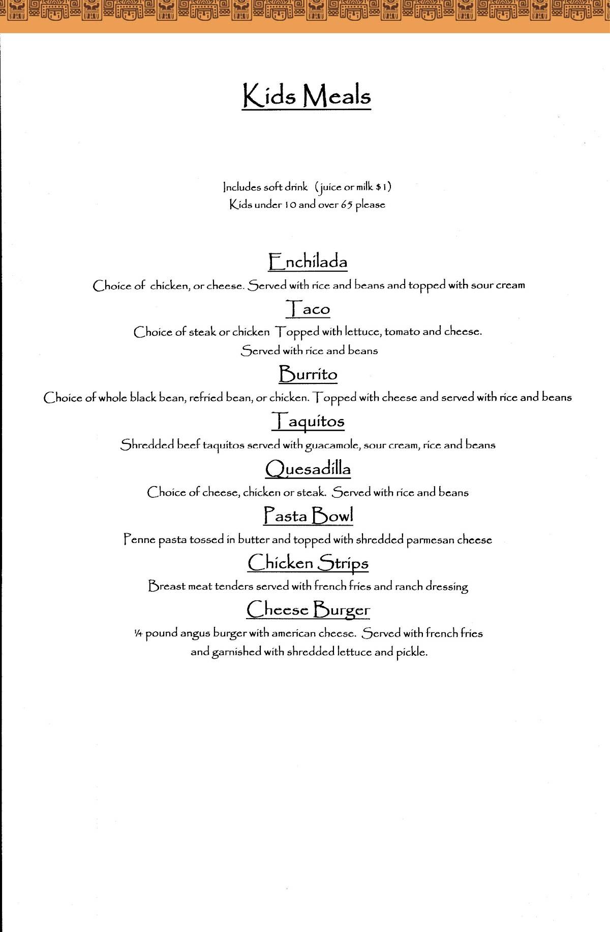Menu at Cascada restaurant, Placerville