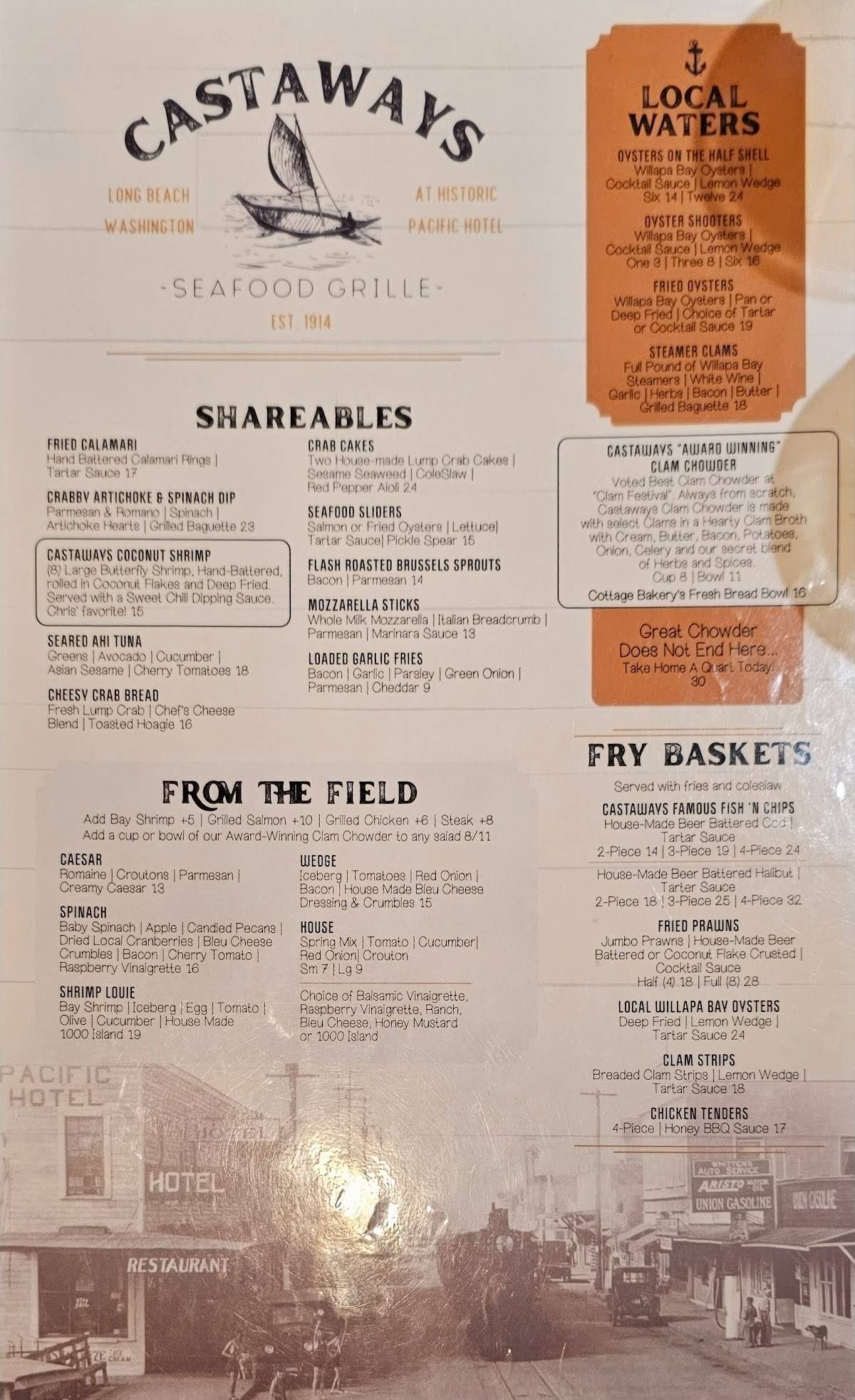 Menu at Castaway's Seafood Grille pub & bar, Long Beach