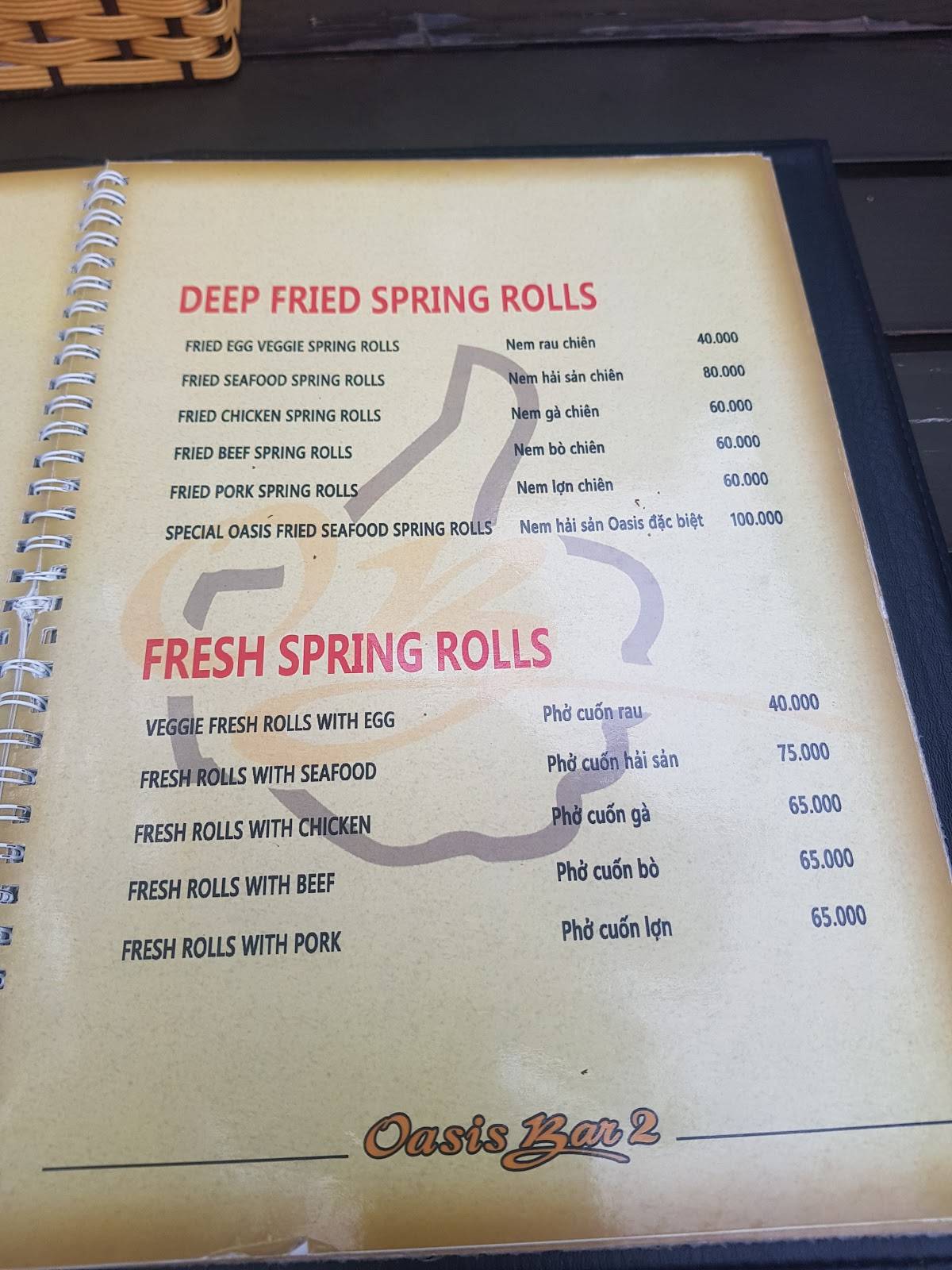 Menu at Cat Ba Oasis Bungalow & Restaurant., Vietnam, No.254 Đường 1/4