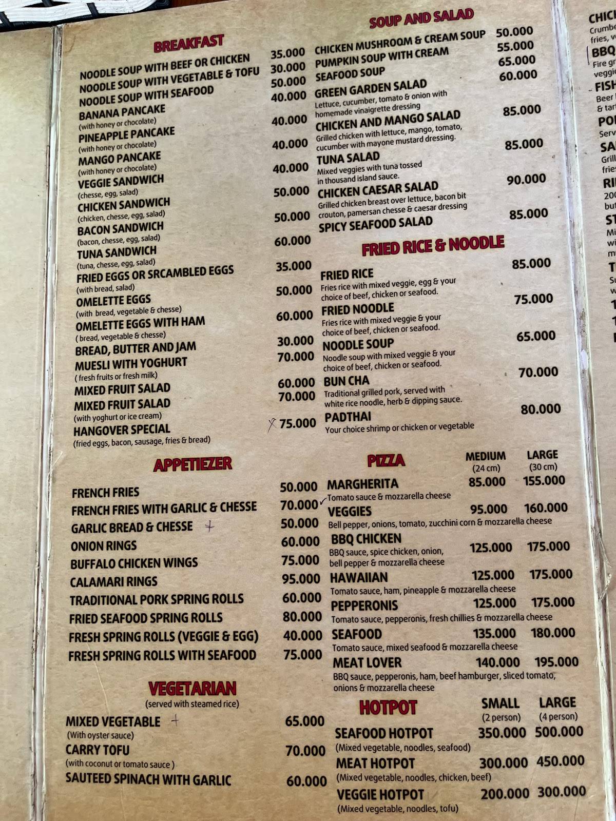 Menu at Cat Ba Oasis Bungalow & Restaurant., Vietnam, No.254 Đường 1/4