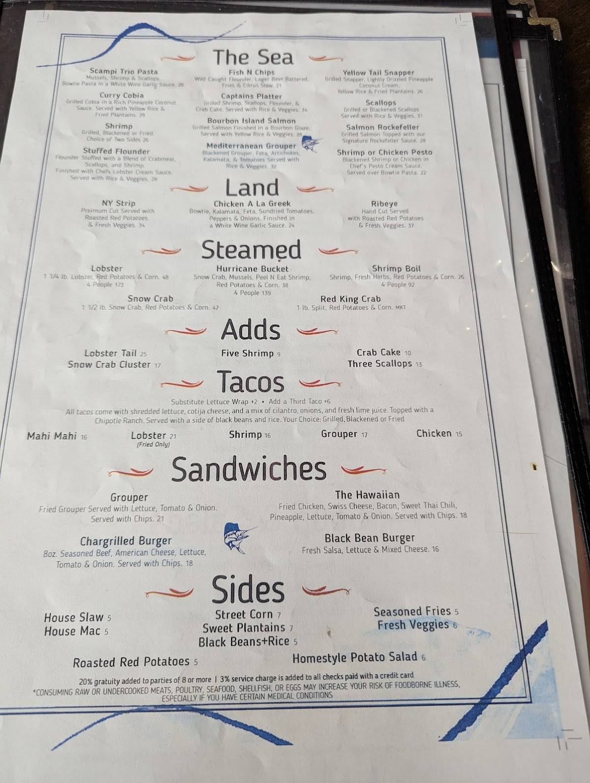 Menu at Catches Waterfront Grille restaurant, Port Richey