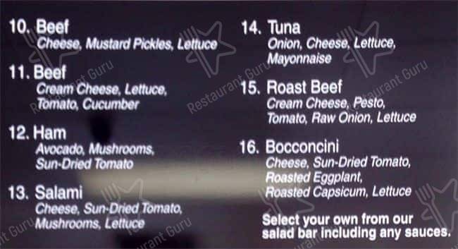 Menu at Cathedral Snack Bar, North Adelaide, 39 King William Rd