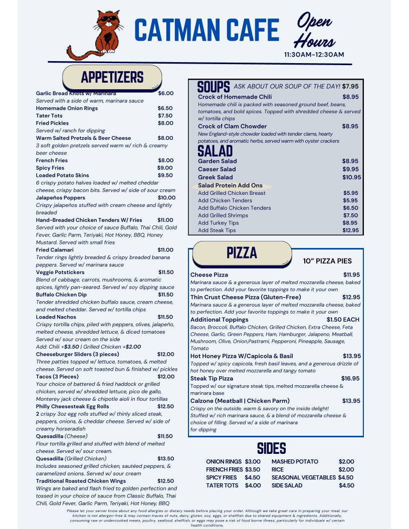Menu at Catman Cafe, Mansfield