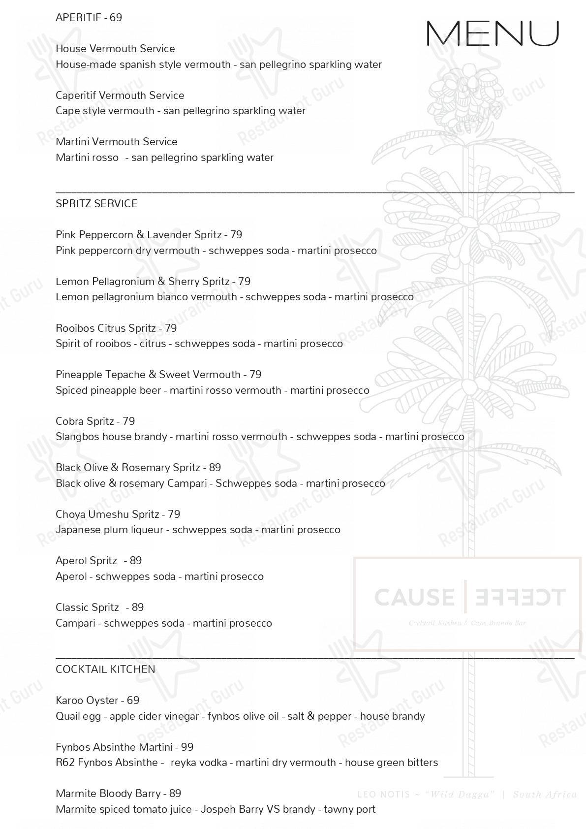 Menu at Cause Effect Cocktail Kitchen pub & bar, Cape Town, The Rocket Shed