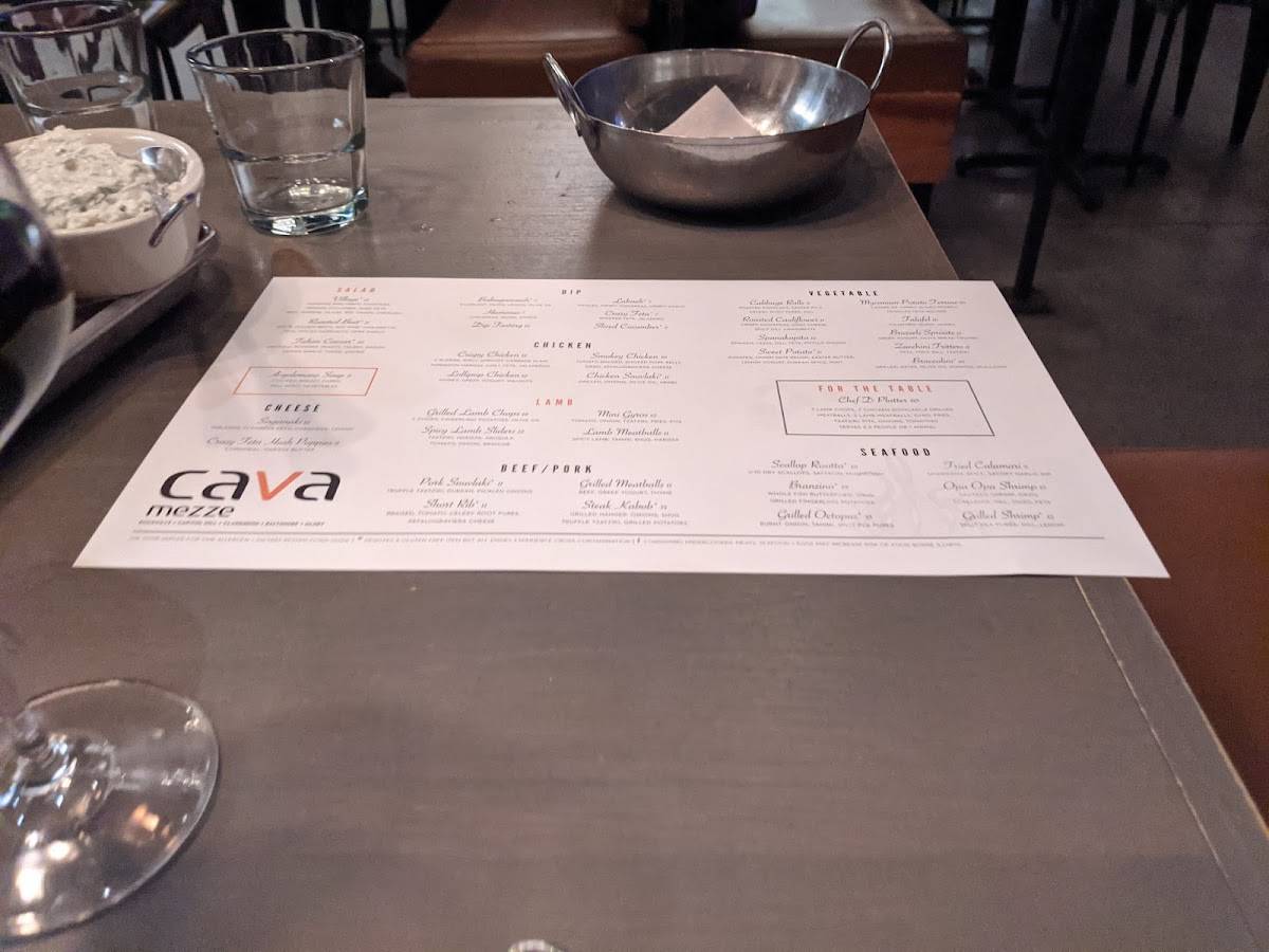 Menu at Cava Mezze - Harbor East Baltimore restaurant, Baltimore, Fleet St