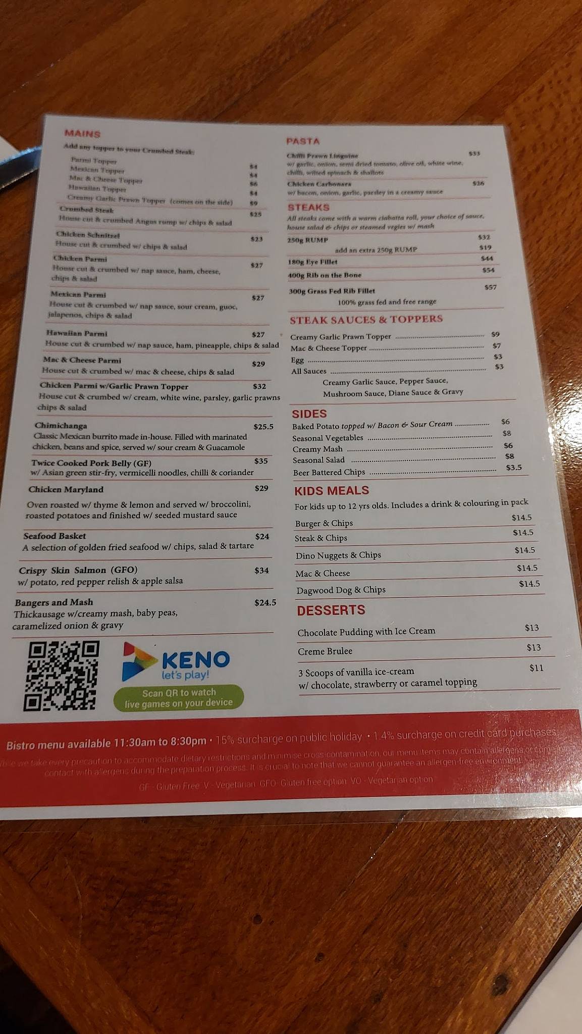 Menu at Central Lane Hotel pub & bar, Gladstone Central