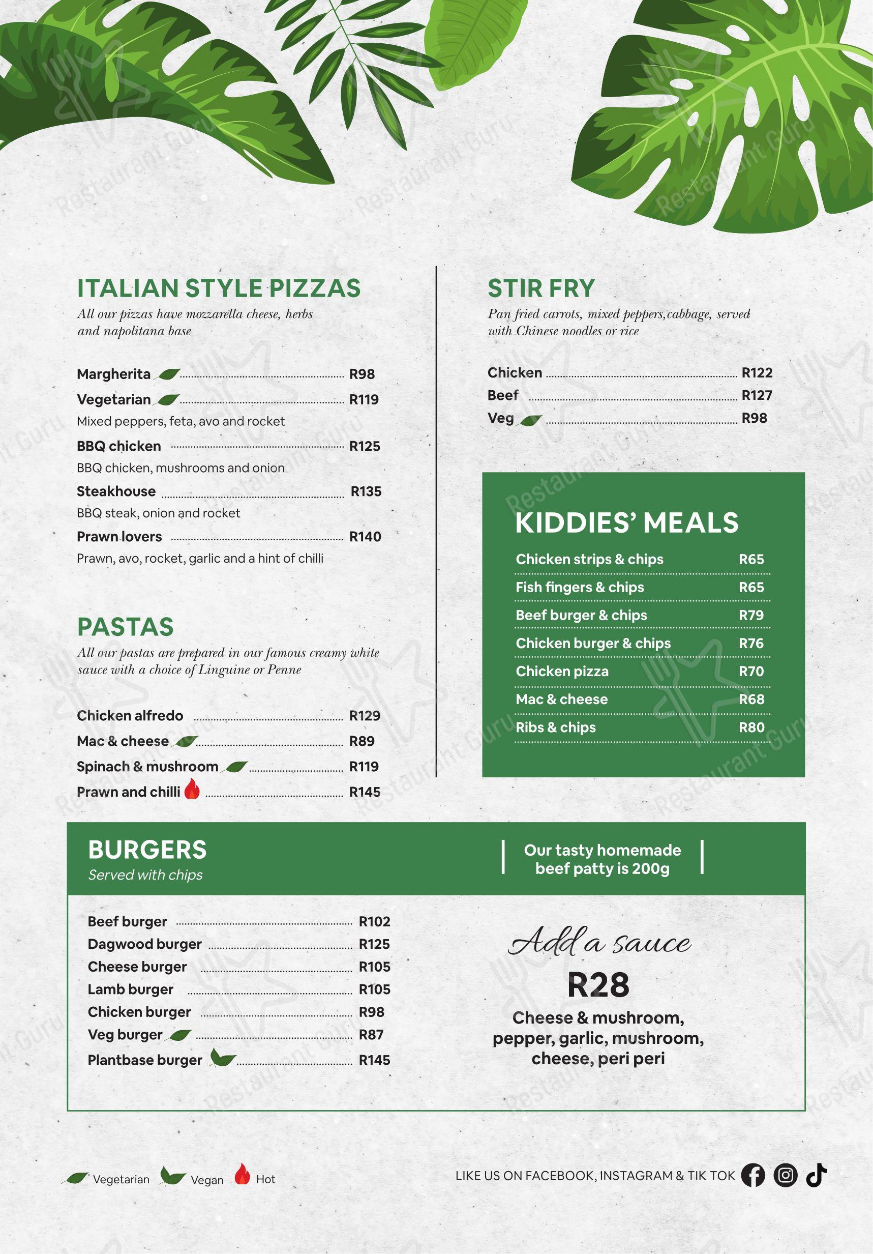 Menu at Centre Court Pavillion restaurant, Westville, 301