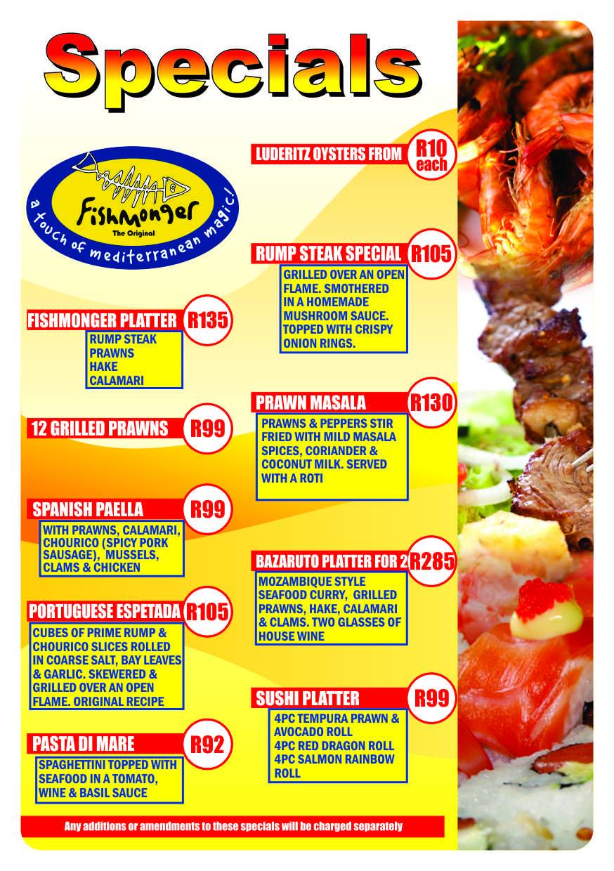 Menu at Fishmonger Centurion restaurant, Centurion