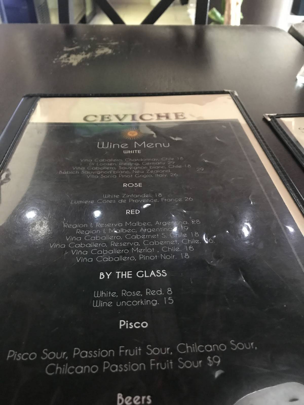 Menu at Ceviche and Grille restaurant, North Miami Beach, Biscayne Blvd