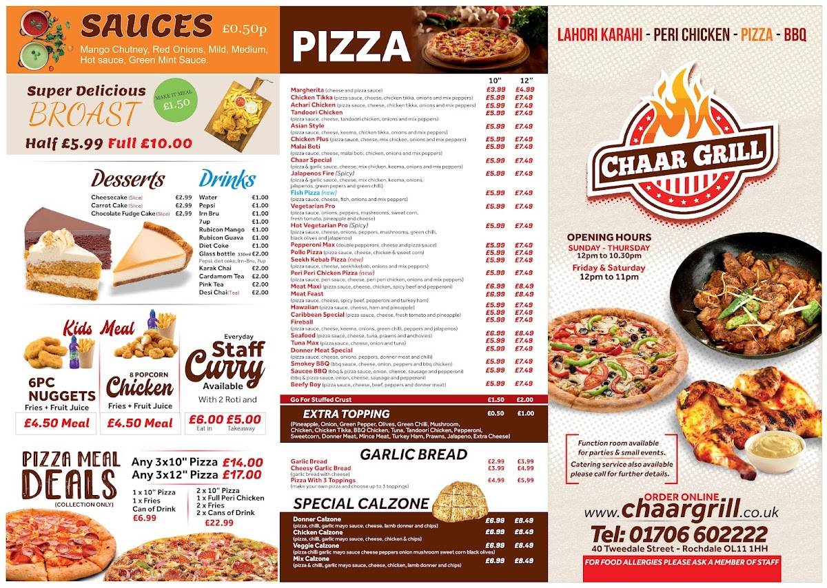 Menu at Chaar Grill restaurant, Rochdale