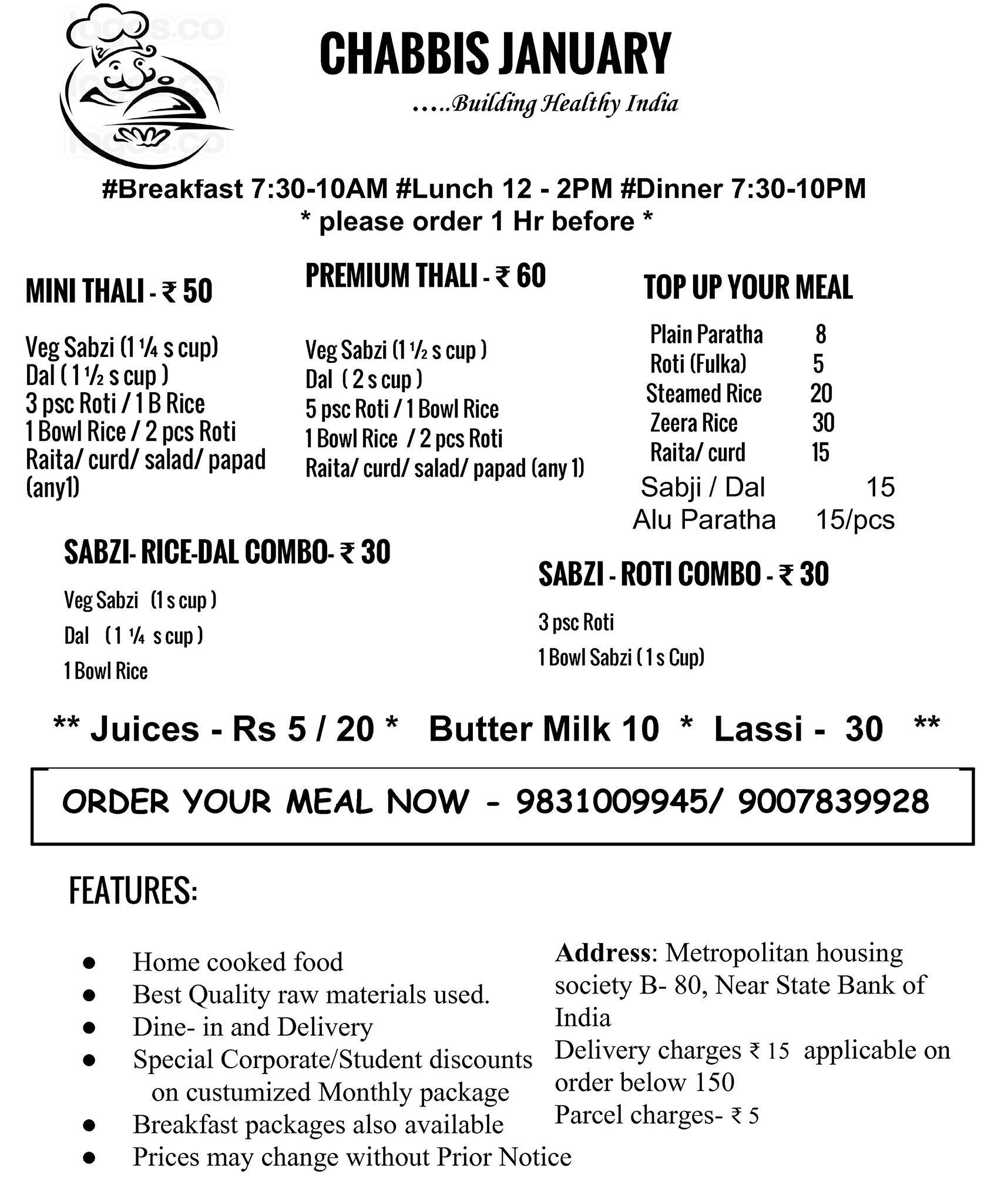 Menu at Chabbis January, Kolkata