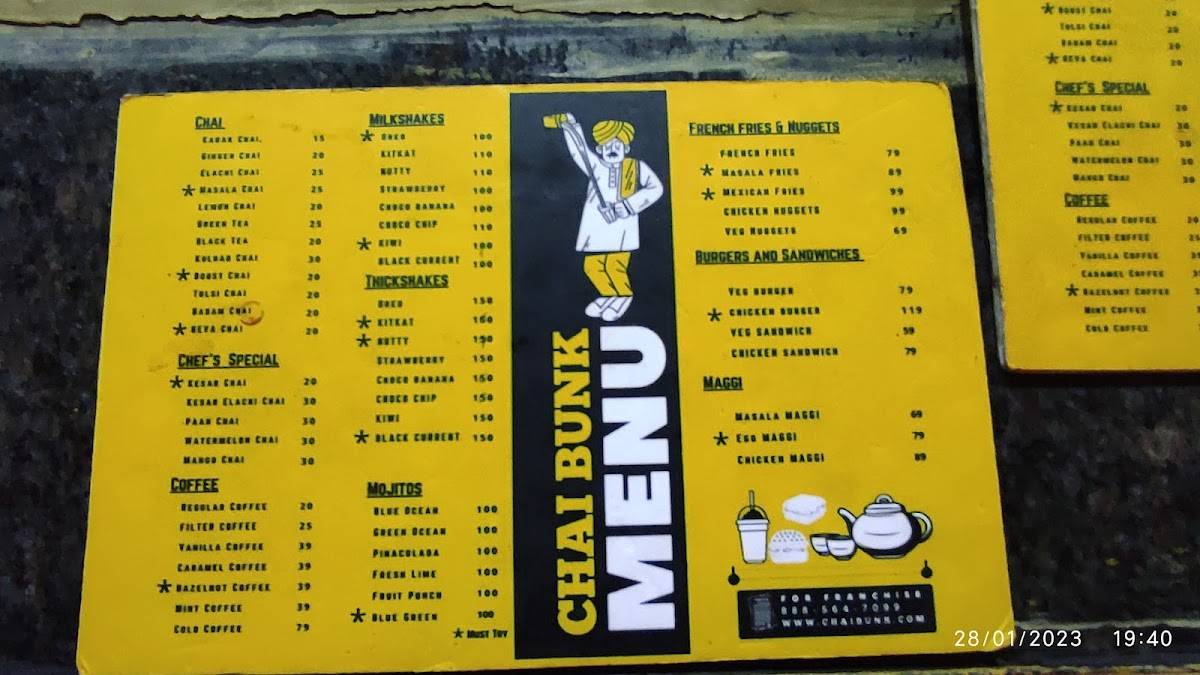 Menu at Chai Bunk Chevella, Ibrahimpalle
