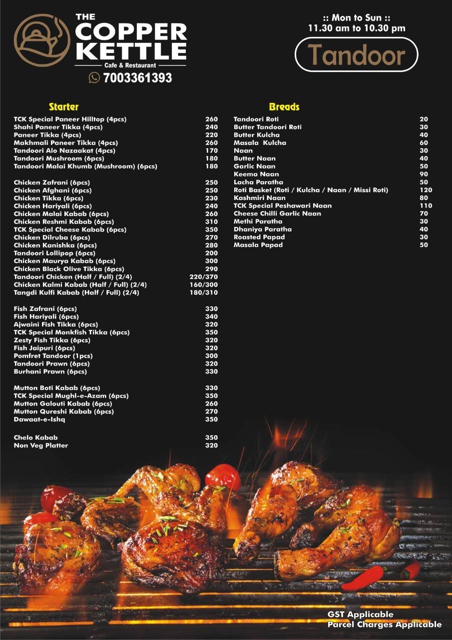 Menu at The Copper Kettle, Hooghly