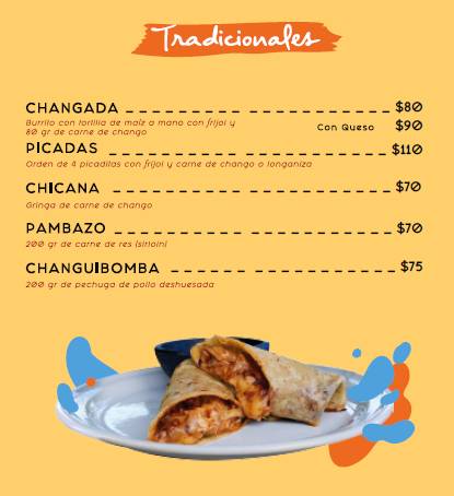 Carta del restaurante Changada cocina local, Veracruz
