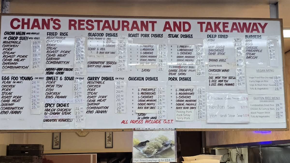Menu at Chans Restaurant, Masterton