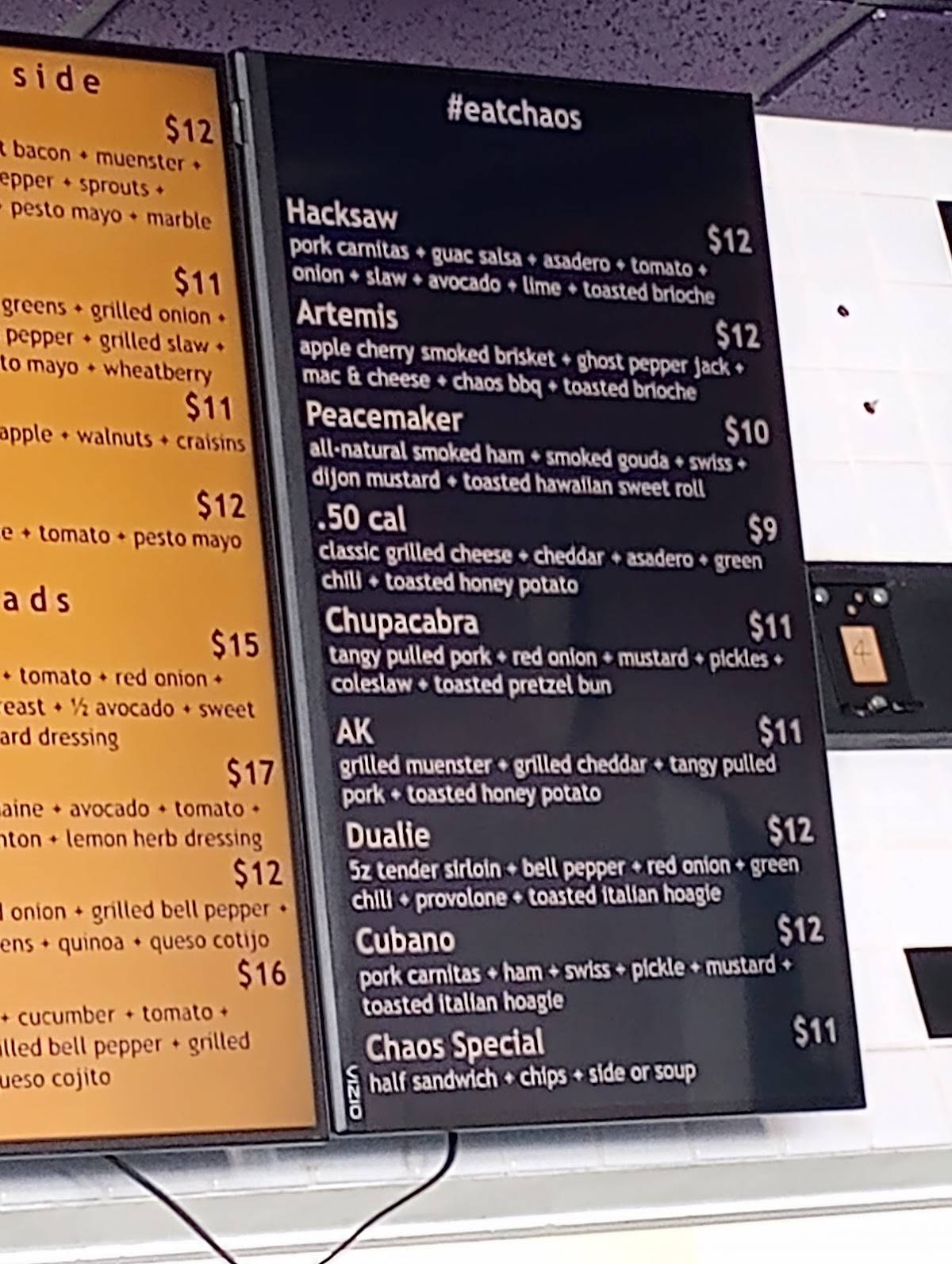Menu at Chaos Sandwiches desserts, Silver City