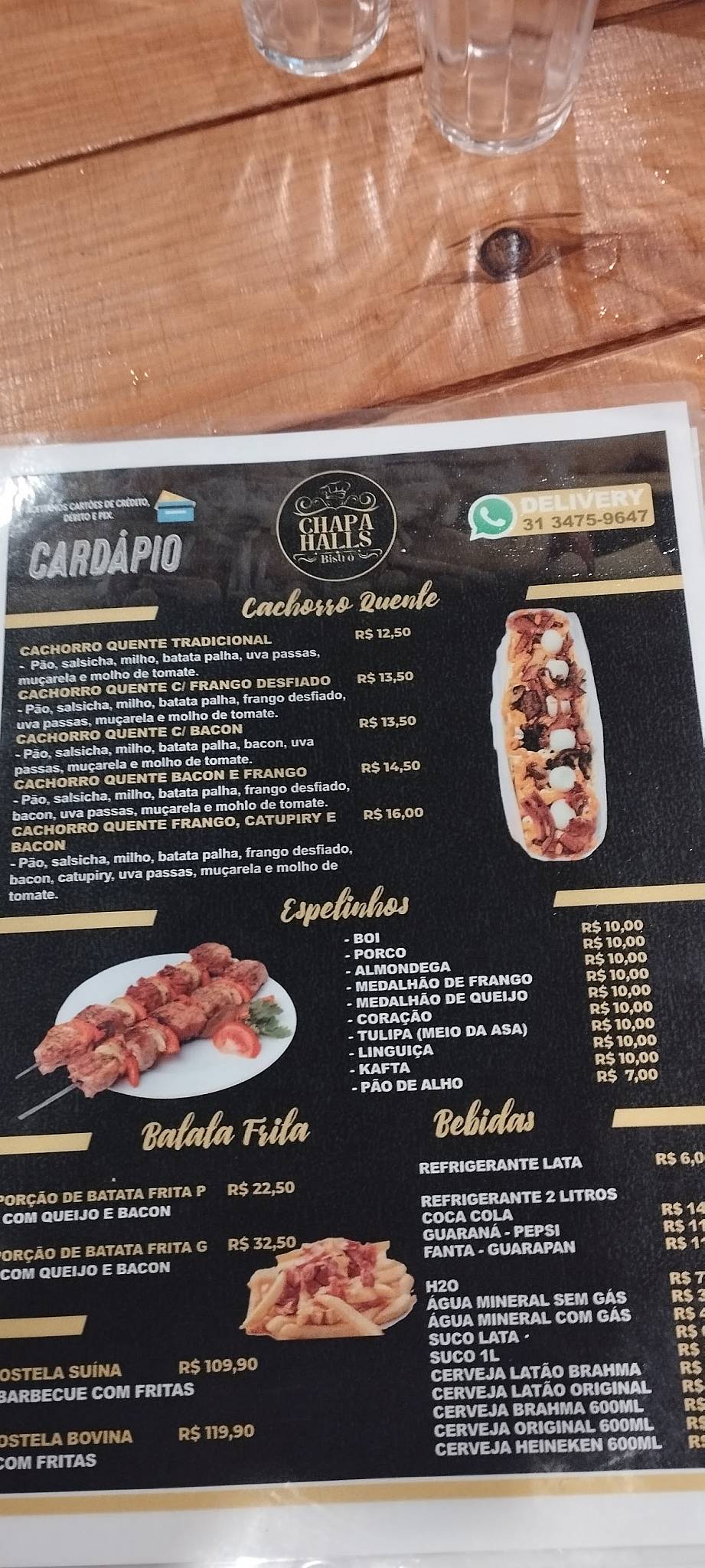 Menu em Chapa Halls Bistrô restaurante, Contagem