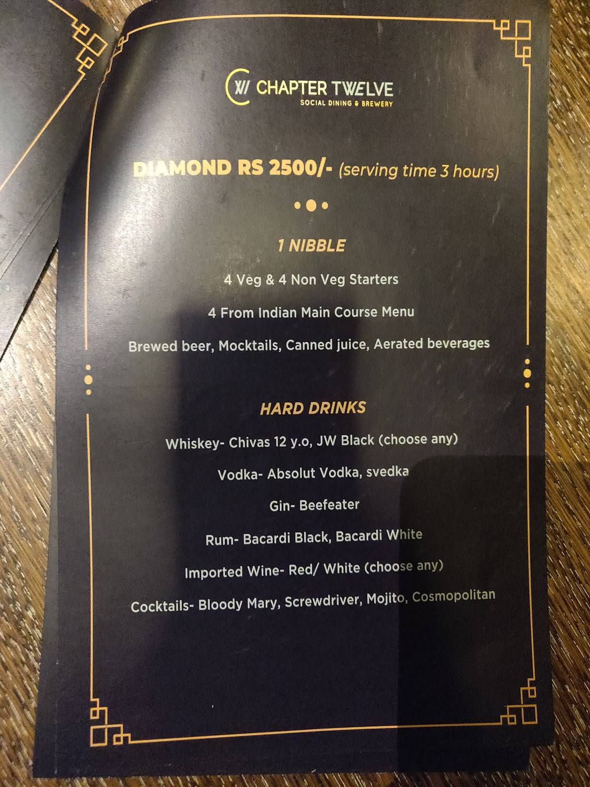 Menu at Chapter Twelve, Faridabad