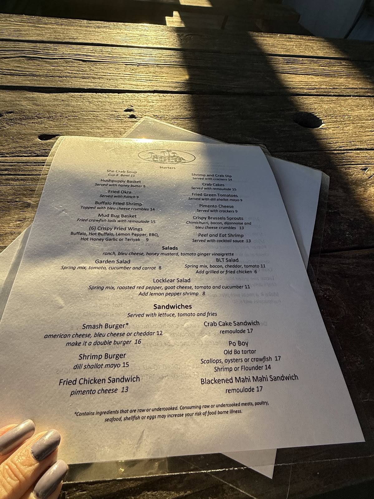 Menu at LoLo's restaurant, Charleston, Folly Rd
