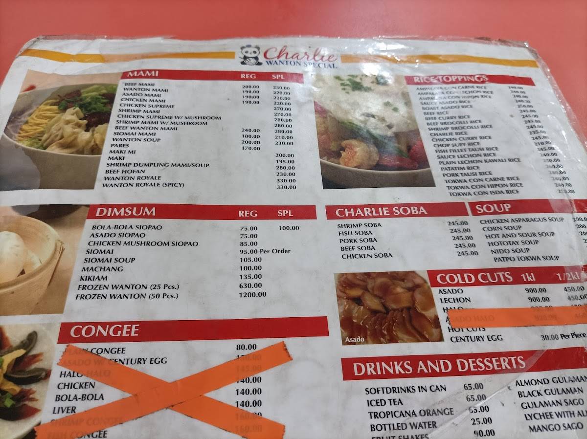 Menu at Charlie Wanton Special restaurant, Mandaluyong