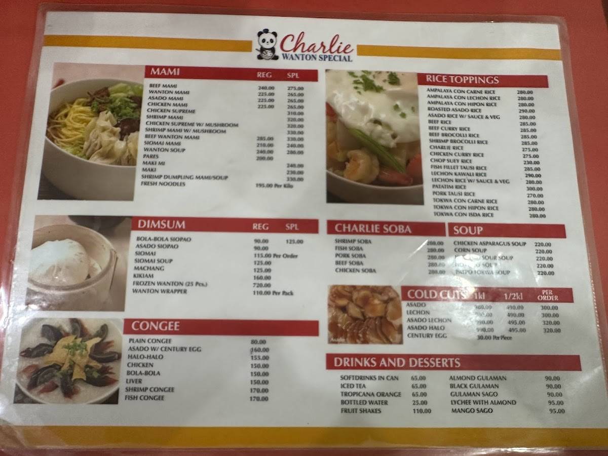 Menu at Charlie Wanton Special restaurant, Mandaluyong