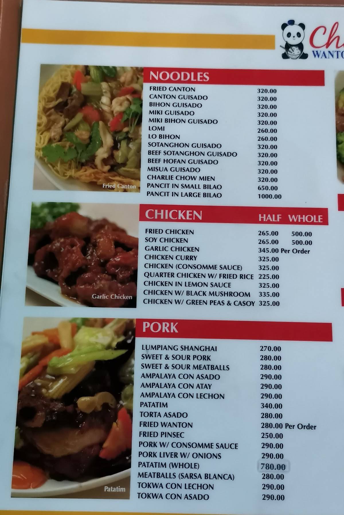 Menu at Charlie Wanton Special restaurant, Mandaluyong