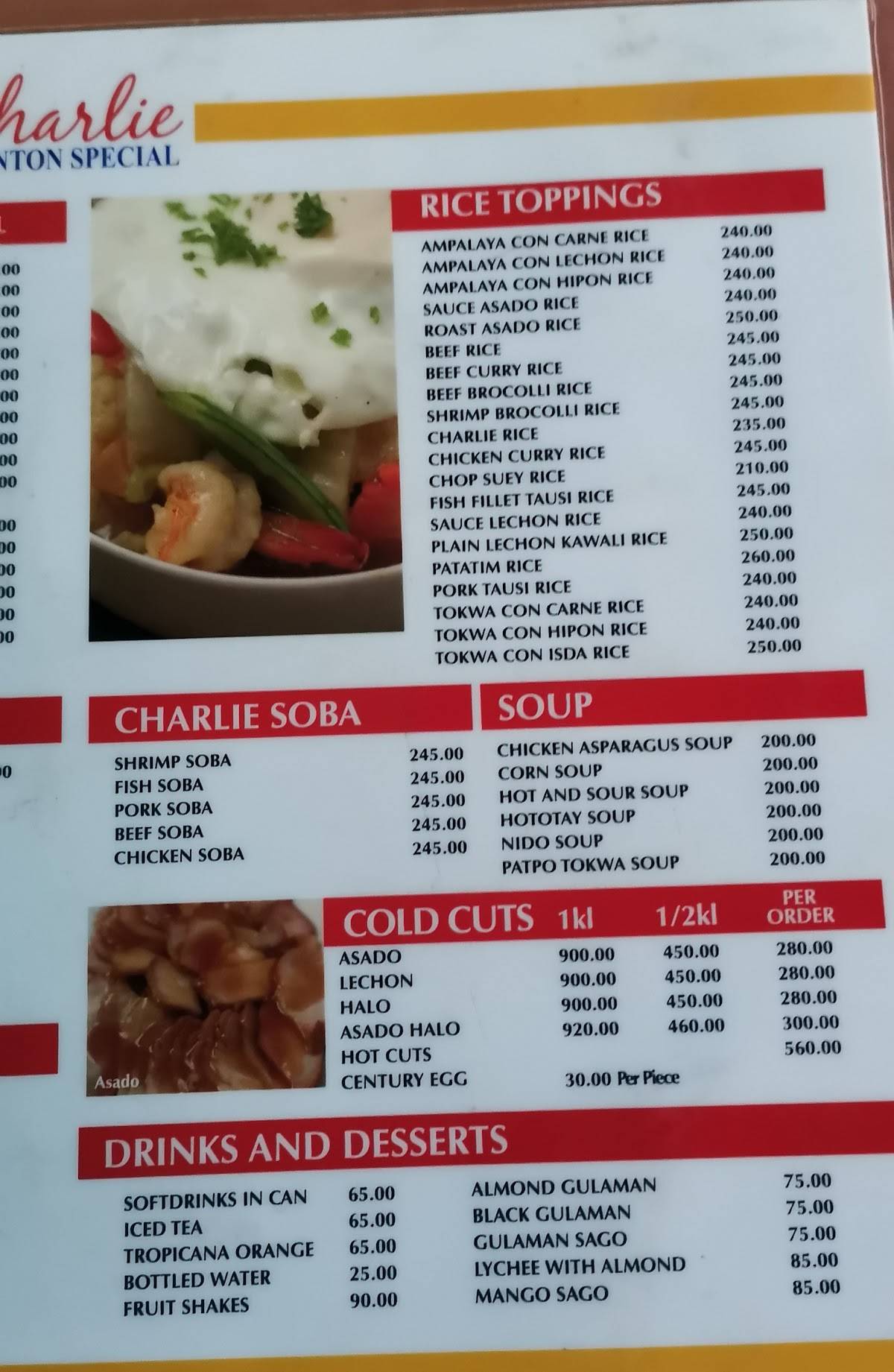 Menu at Charlie Wanton Special restaurant, Mandaluyong